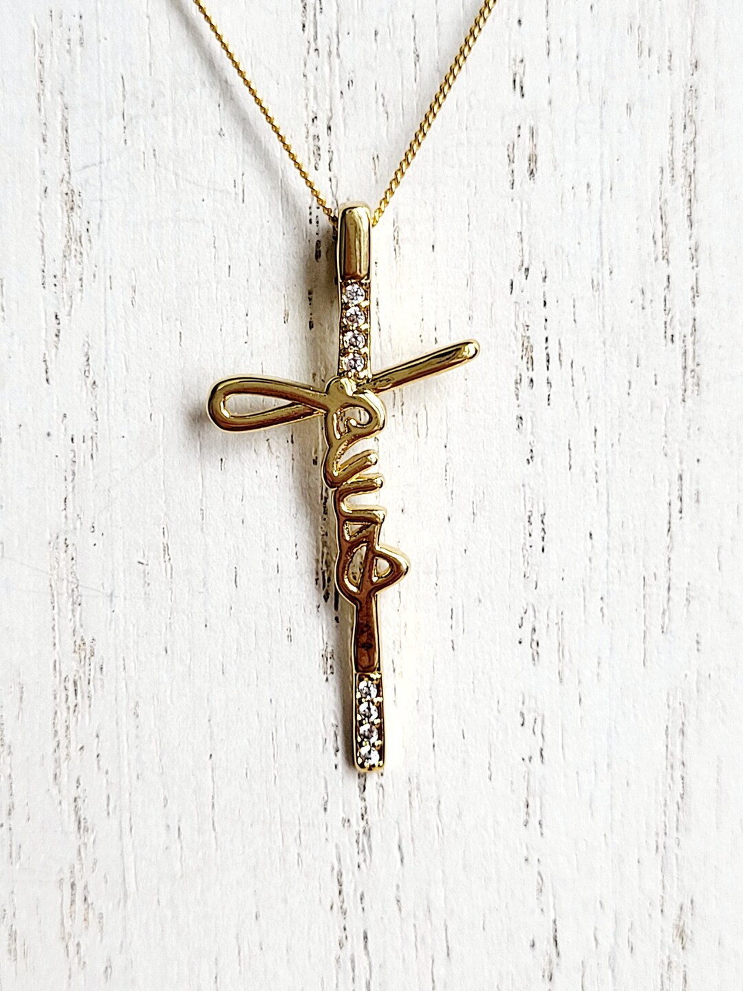 Gold Jesus Cross Necklace Handmade Pendant Faith Gifts Christian Gift ...