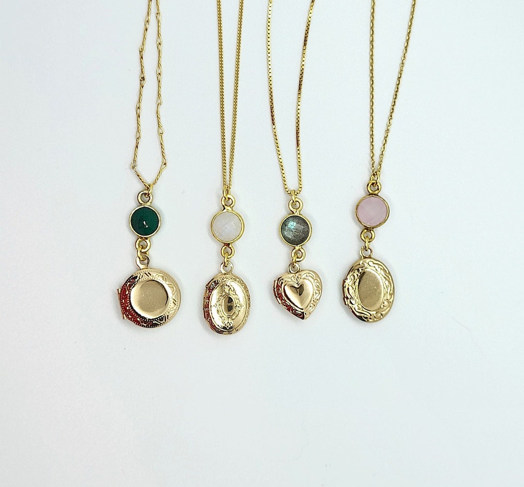 18K Gold Gemstone Locket Necklace Tiny Vintage Style Lockets - Etsy