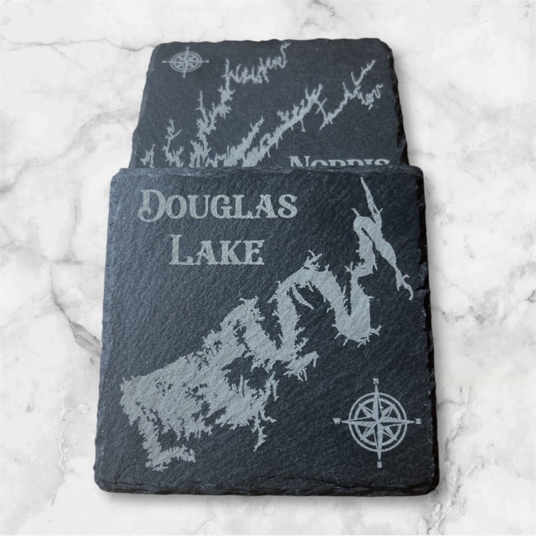 Douglas Lake Tennessee Laser Engraved Slate Coaster Set of 4, Rustic ...