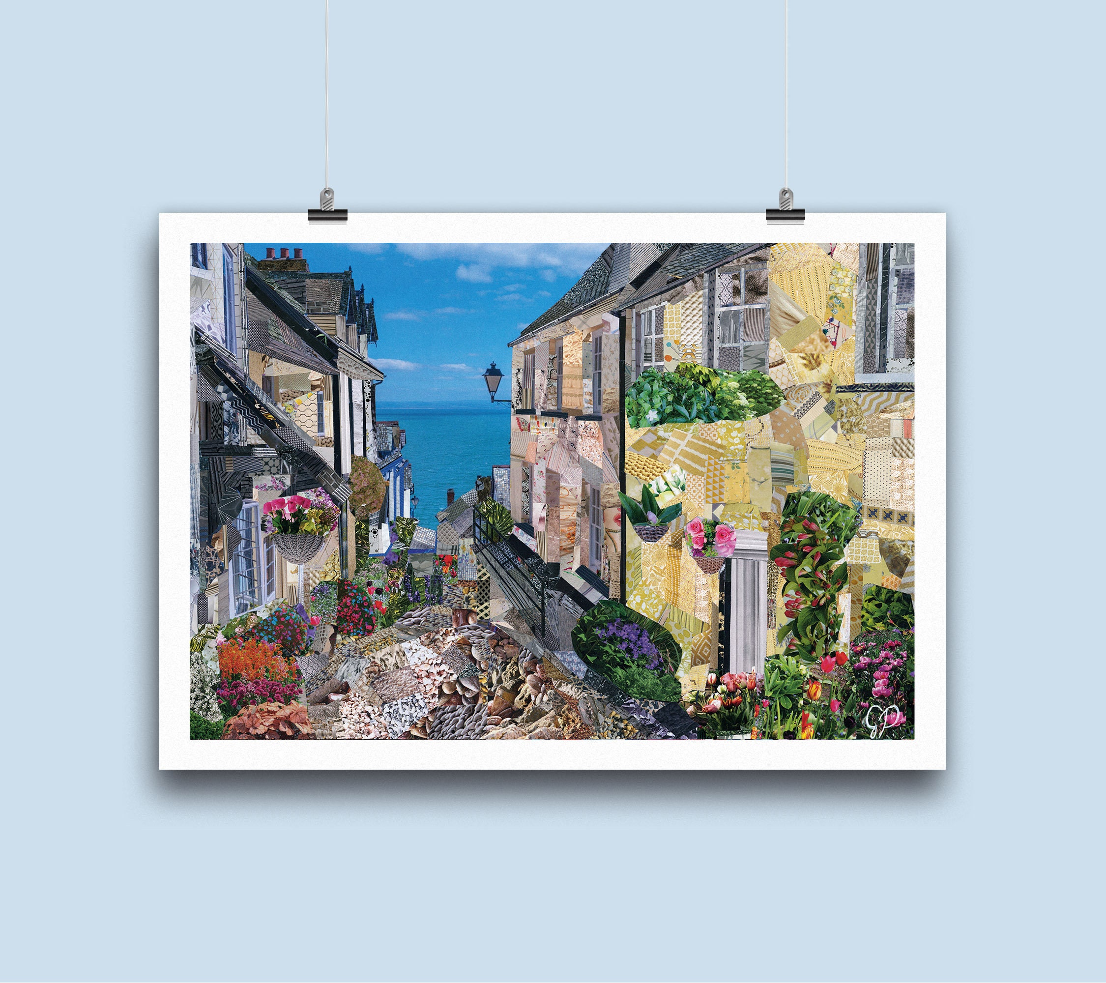 A3/A4 Devon 'clovelly Village', North Devon Art Print, Collage Print ...