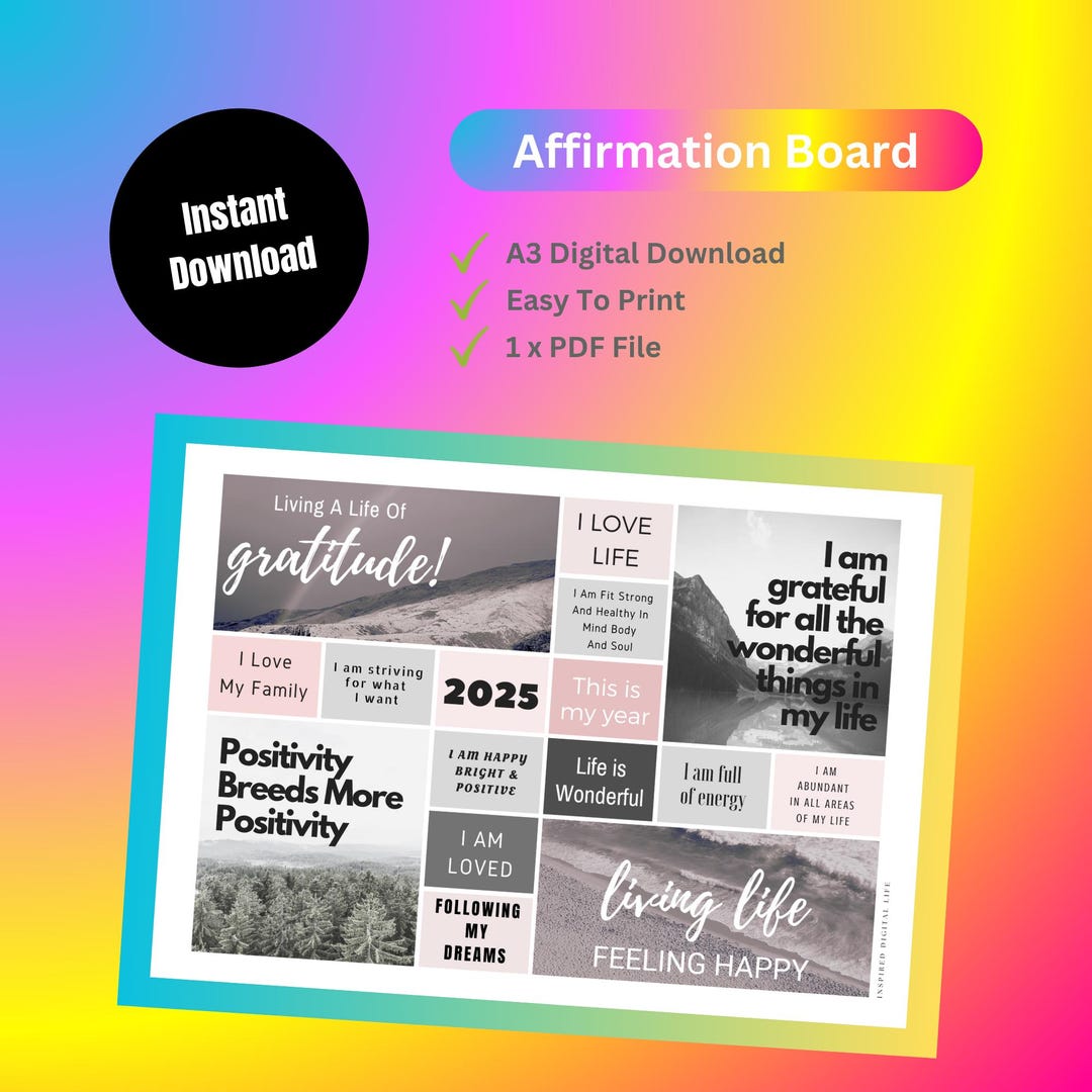Pink Affirmation Vision Board | Gratitude & Positivity Quotes (digital ...