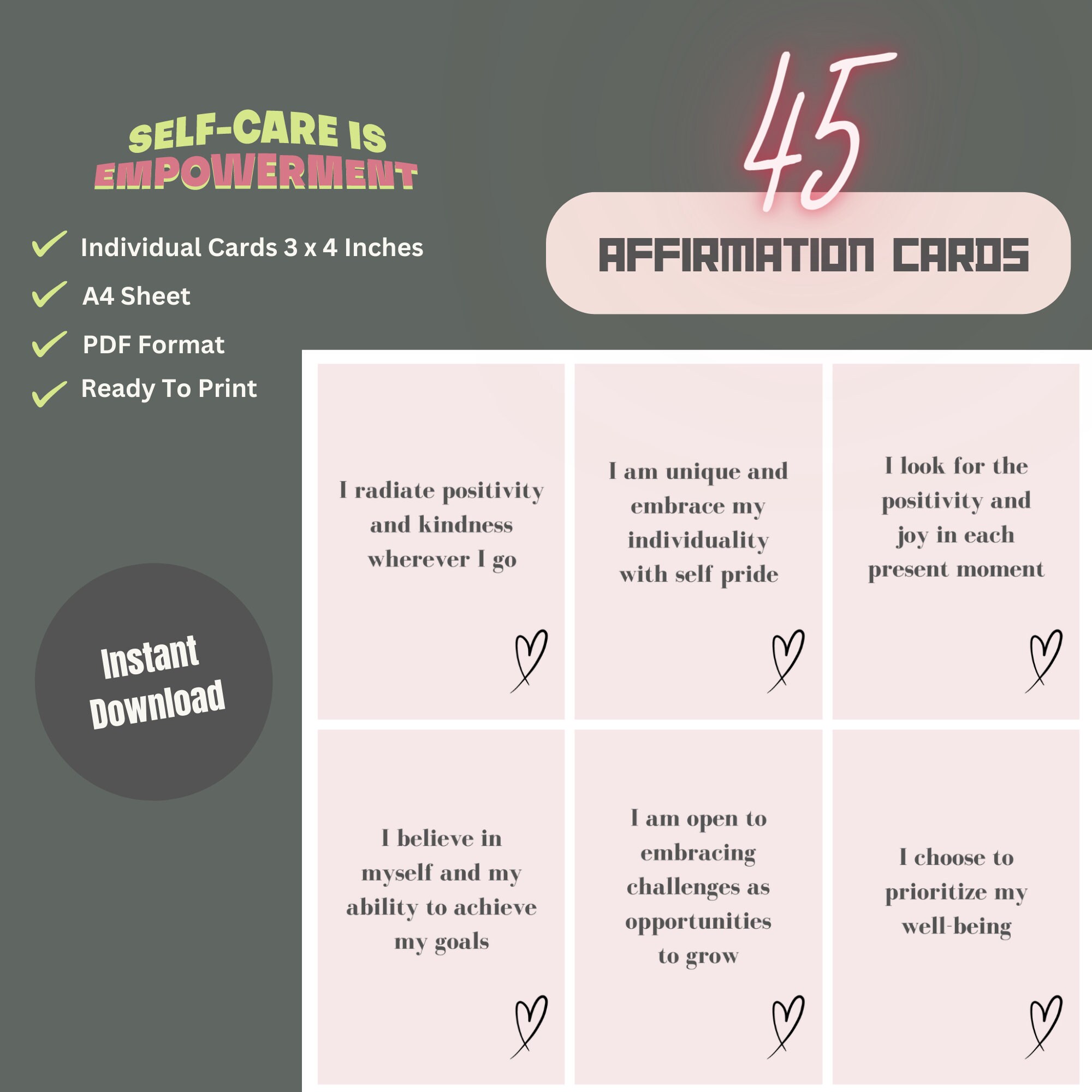 Positive Mindset Affirmation Cards, Pink Affirmation Cards ...