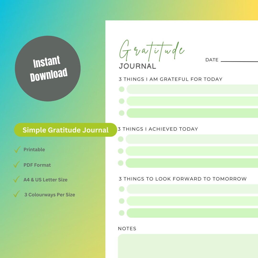 Daily Gratitude Journal, Simple Reflection Printable (digital Download ...