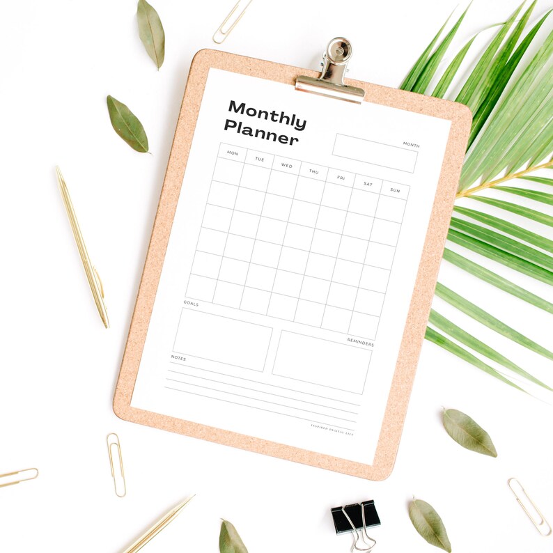 Simple Monthly Planner Printable Instant, Minimalist Monthly Planner ...