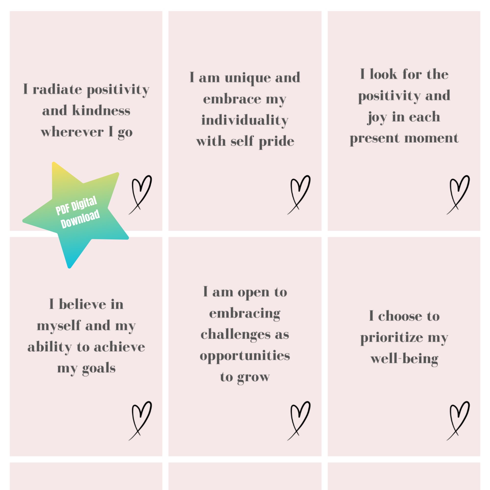 Positive Mindset Affirmation Cards, Pink Affirmation Cards ...