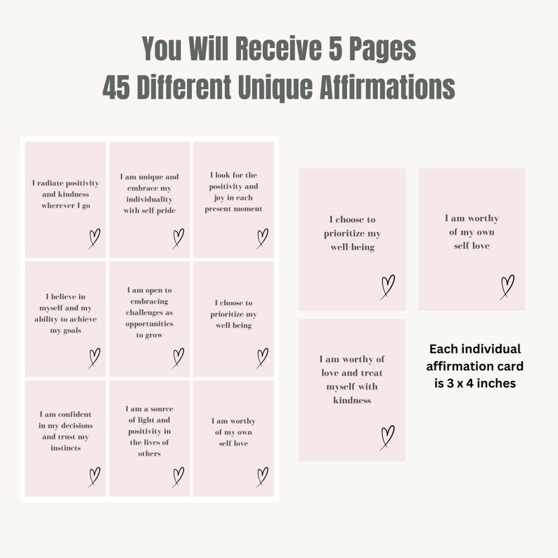 Positive Mindset Affirmation Cards, Pink Affirmation Cards ...