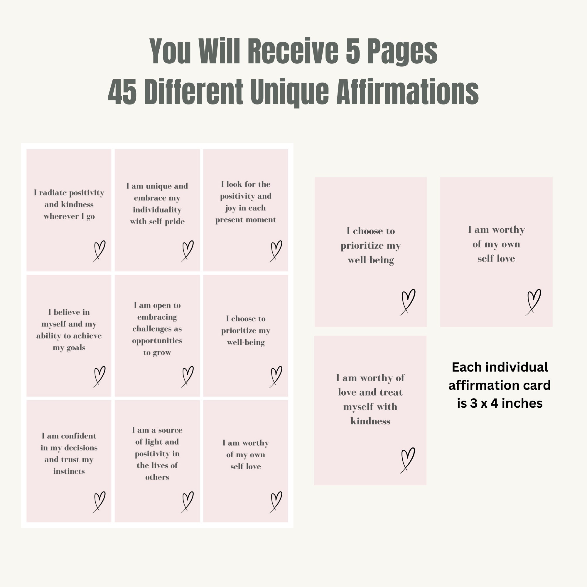Positive Mindset Affirmation Cards, Pink Affirmation Cards ...