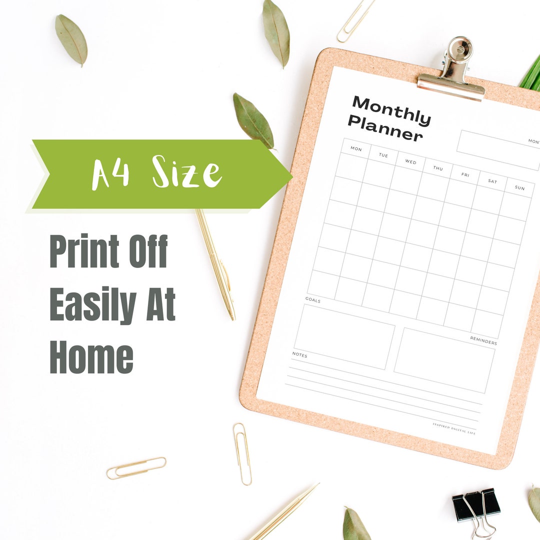 Simple Monthly Planner Printable Instant, Minimalist Monthly Planner ...