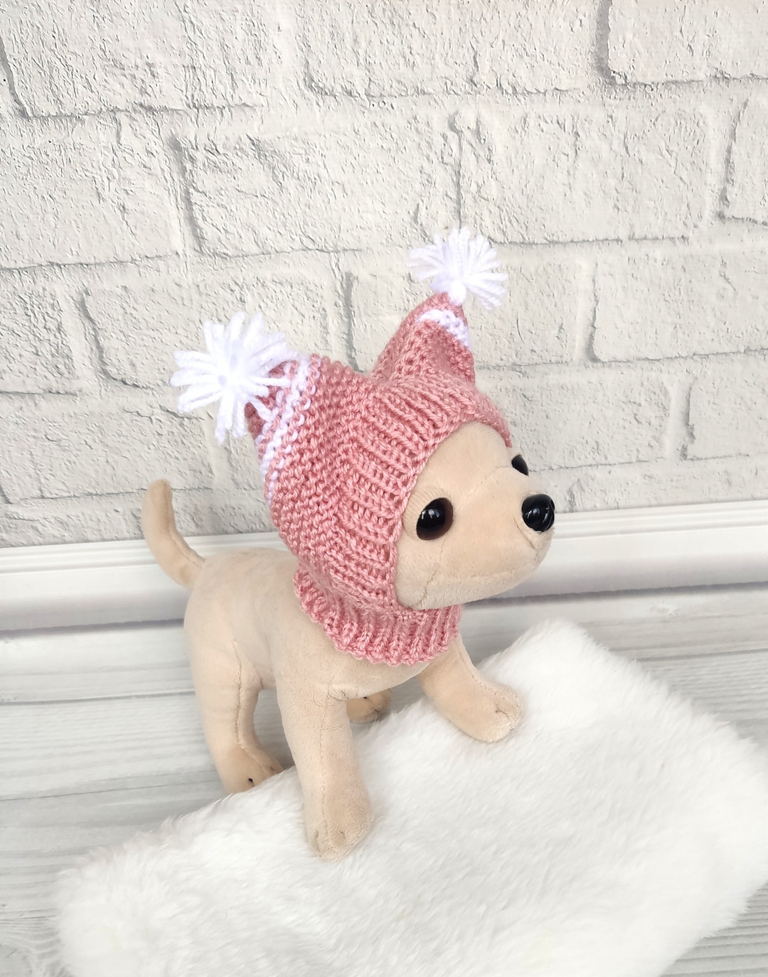 Pink Knitted Dog Hat, Dog Pom Pom Hat, Puppy Hat, Chihuahua Hat, Yorkie ...