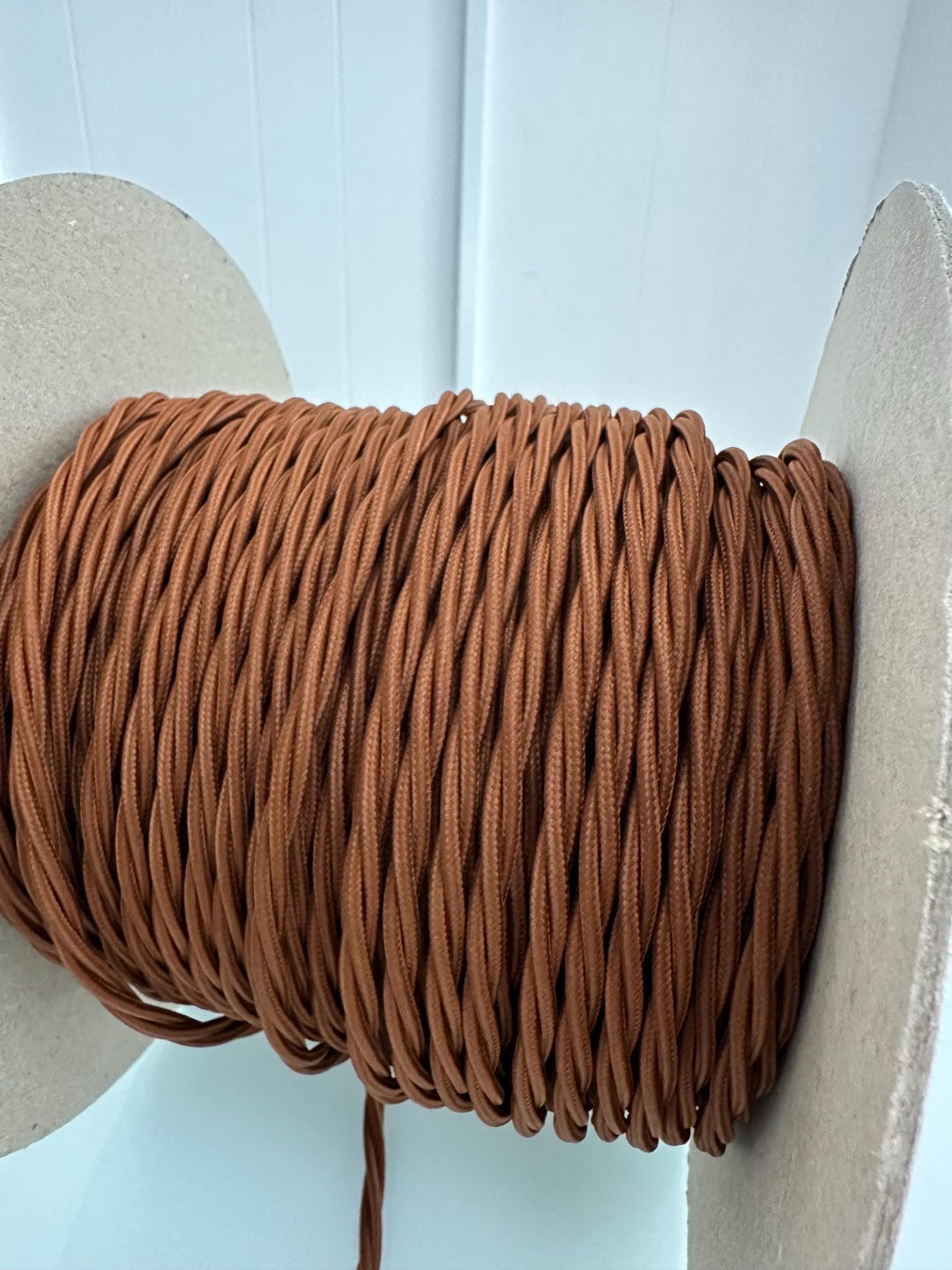 British-made Braided 3-core Electric Lighting Cable, Chestnut Brown ...