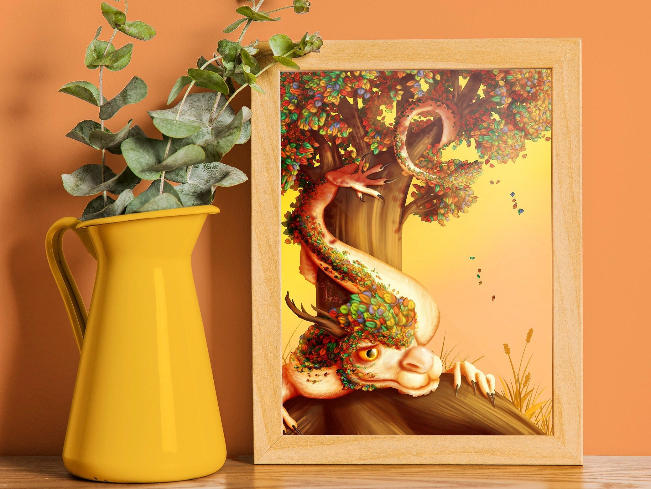 Autumn Dragon Poster Cottage Core Poster Cottagecore Dragon Fantasy ...