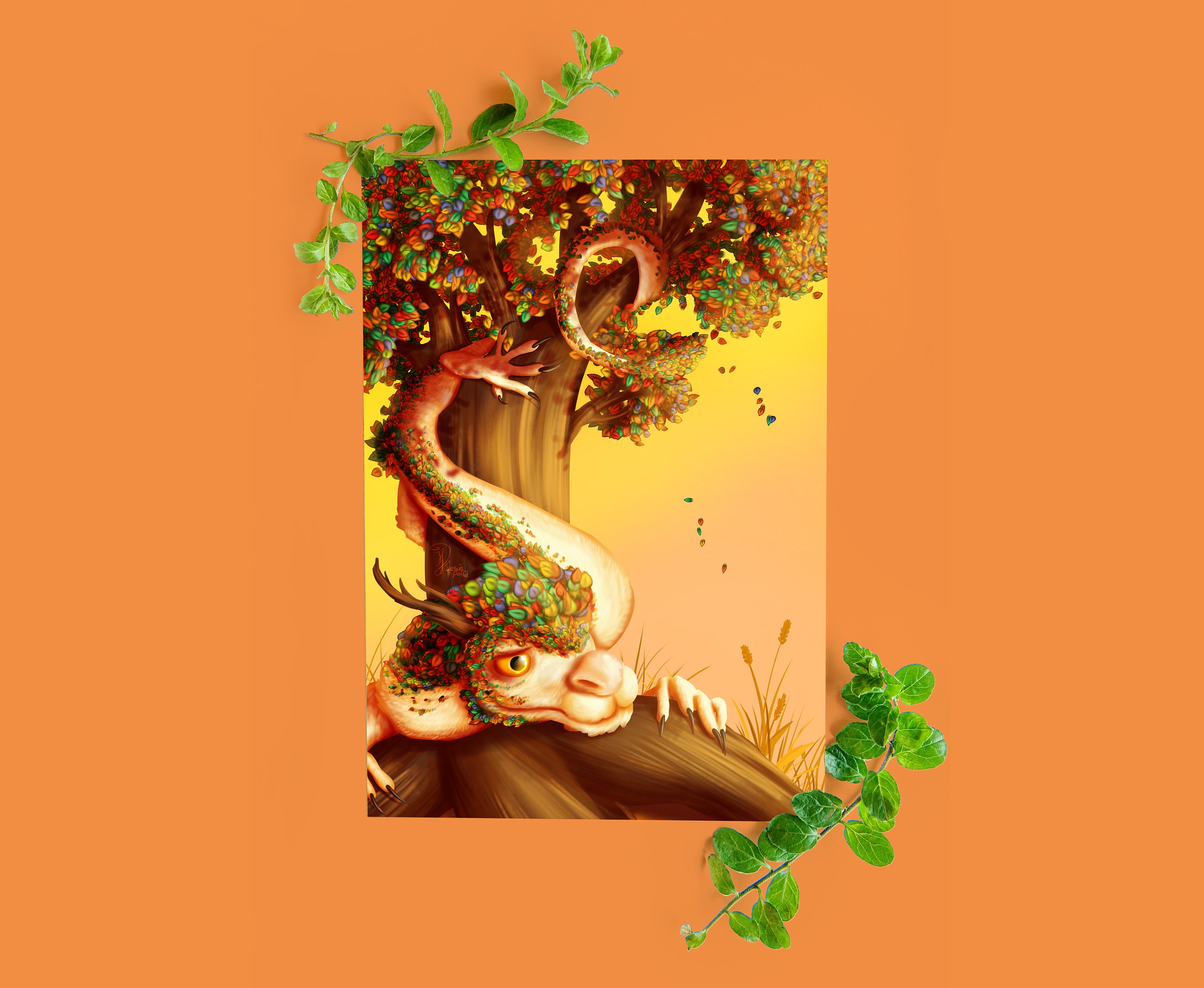 Autumn Dragon Poster Cottage Core Poster Cottagecore Dragon Fantasy ...