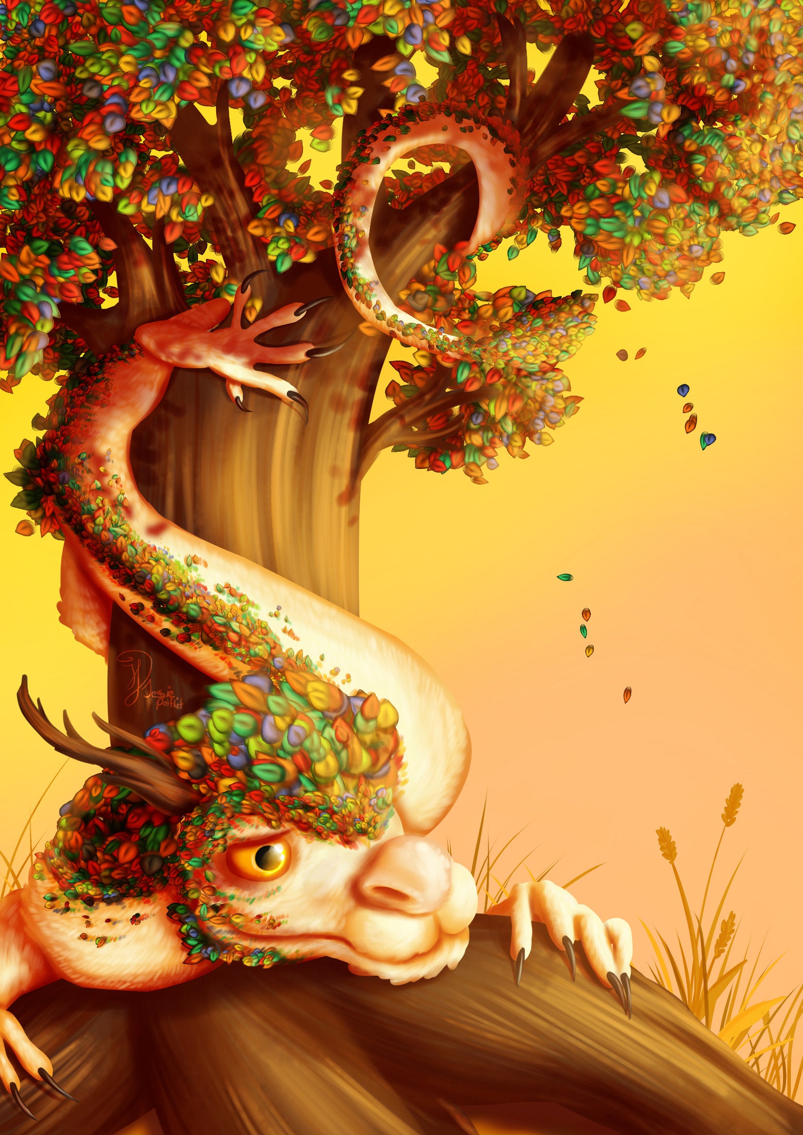 Autumn Dragon Poster Cottage Core Poster Cottagecore Dragon Fantasy ...