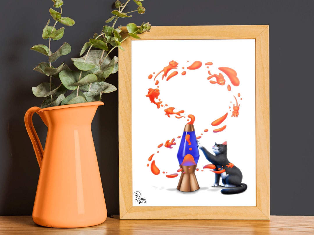 Lava Lamp Cat Fish Wall Art Print Cat Lover Gift Cat Surreal Art Lava ...