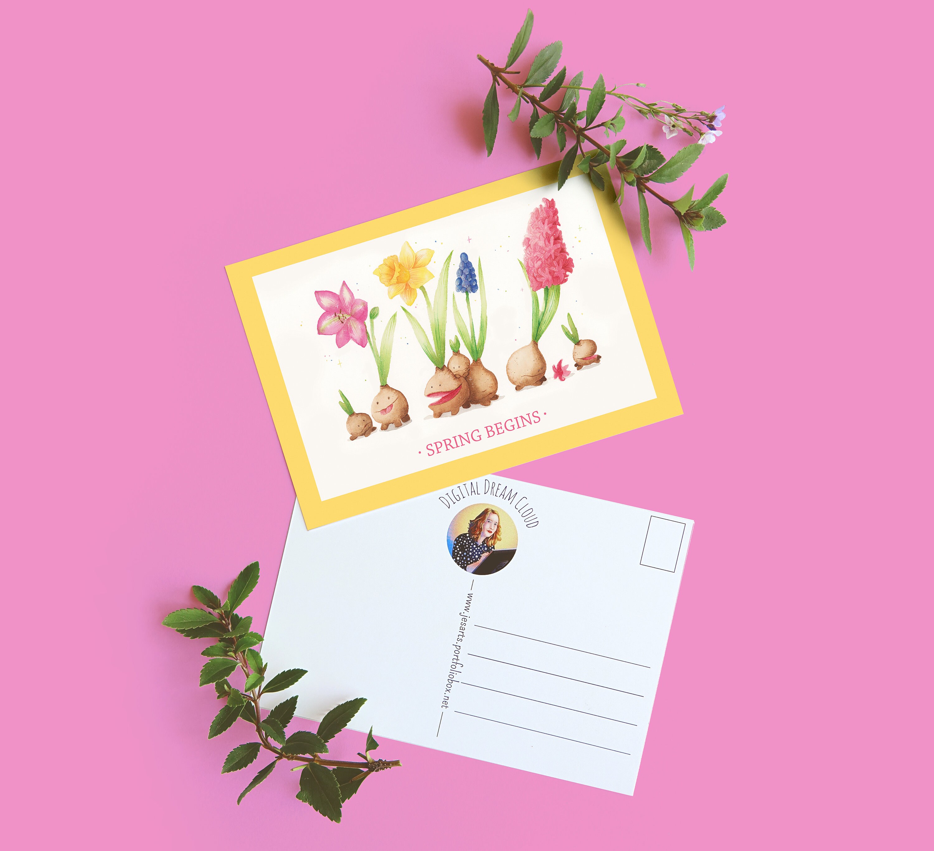 Kawaii Flower Bulbs Card Watercolor Handmade Spring Card Cute Flowers ...