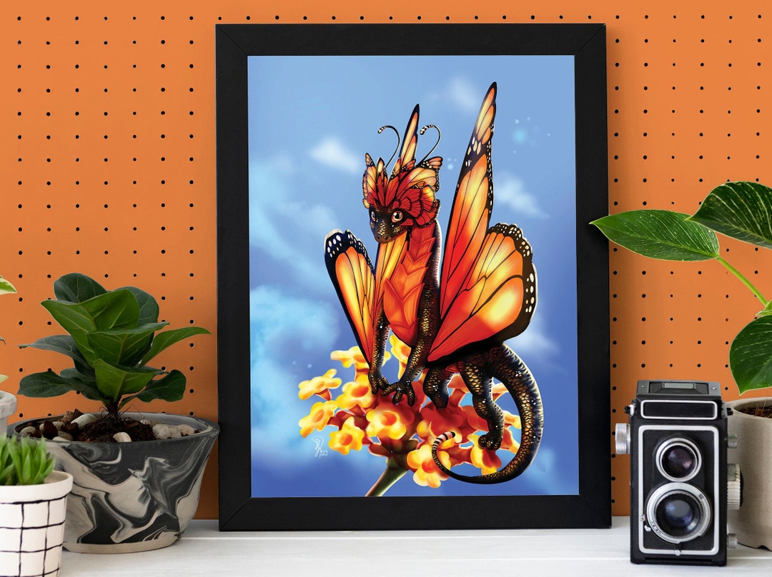 Butterfly Dragon Poster, Fantasy Home Decor Gift, Handmade, Dnd Dragons ...