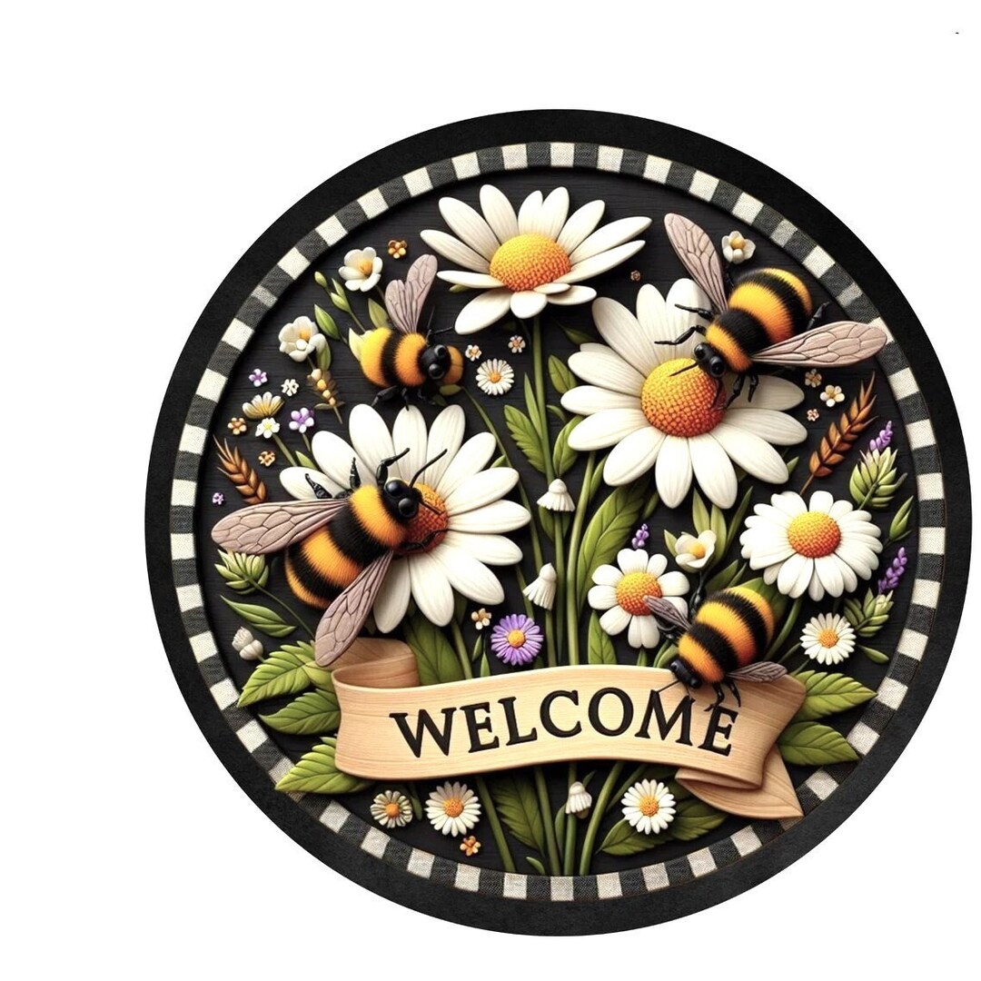 Bumble Bee Aluminum Wreath Sign, Floral Bee Metal Door Signs, Wreath ...