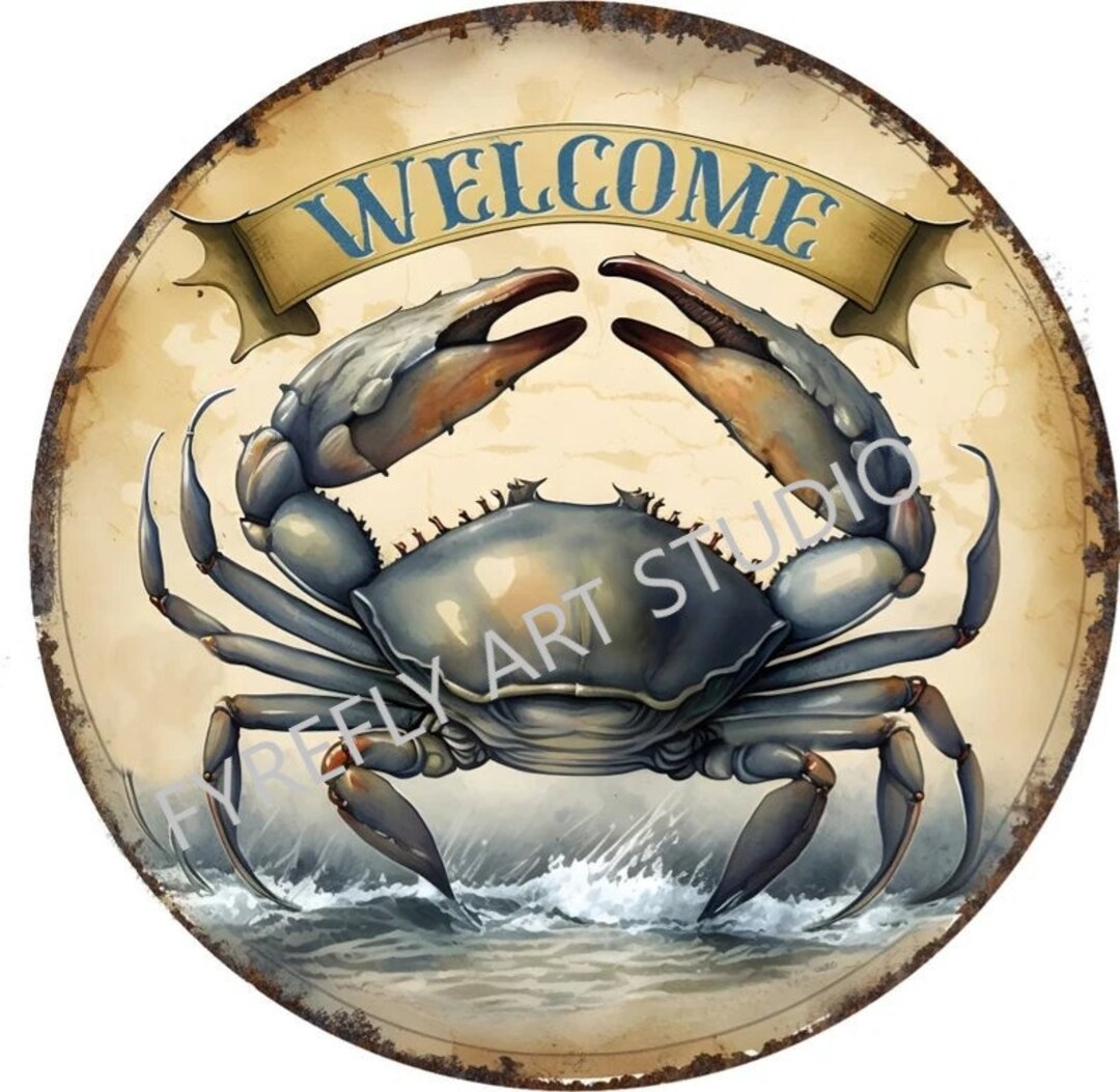 Blue Crab Welcome Aluminum Wreath Sign, Fisherman Metal Door Signs ...