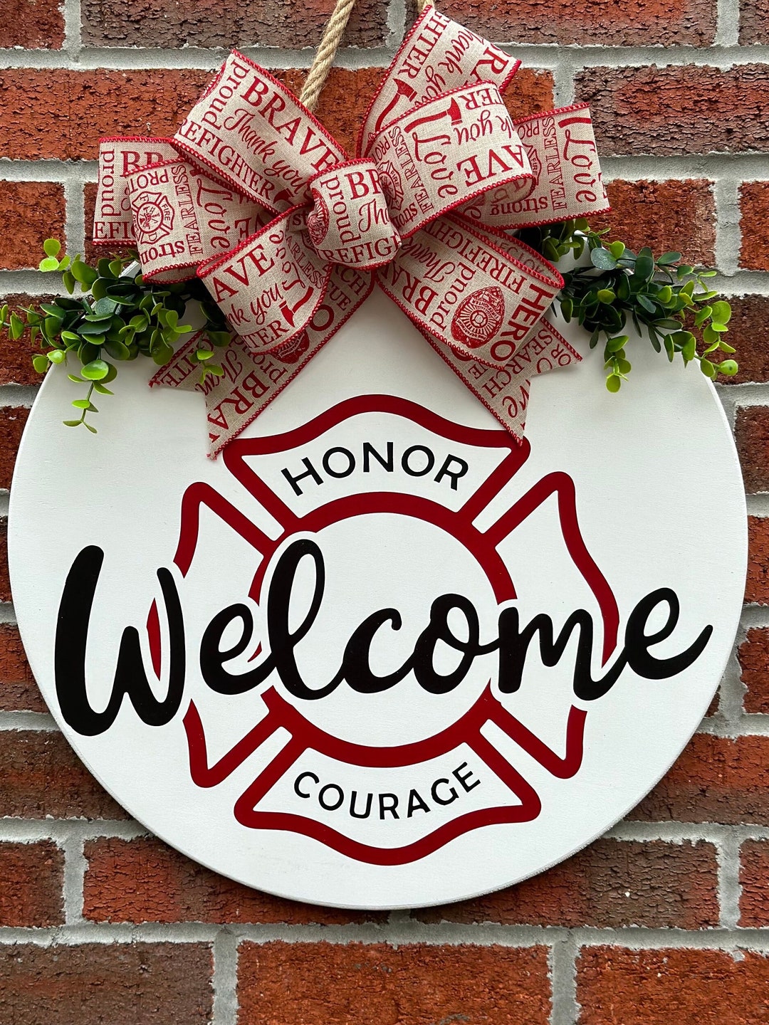 Firefighter Welcome Door Sign Firefighter Maltese Door Wreath ...