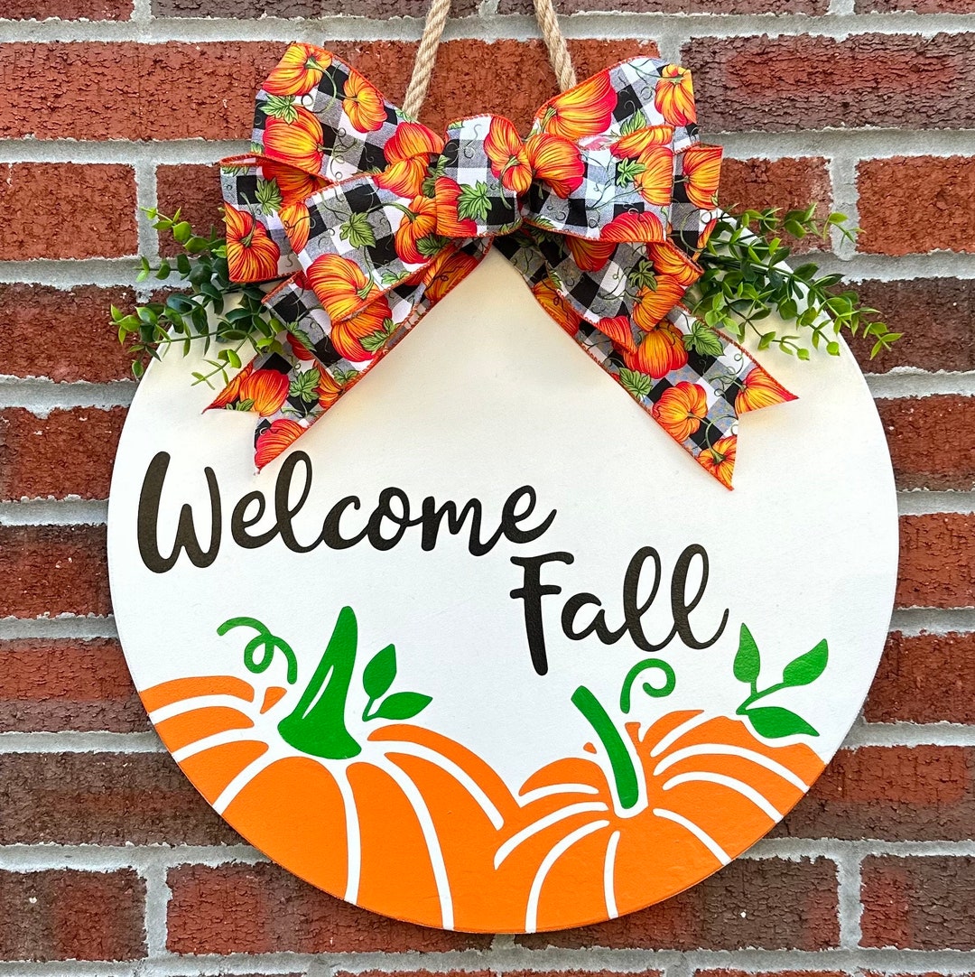 Welcome Fall Pumpkin Door Hanger Welcome Fall Wreath - Etsy