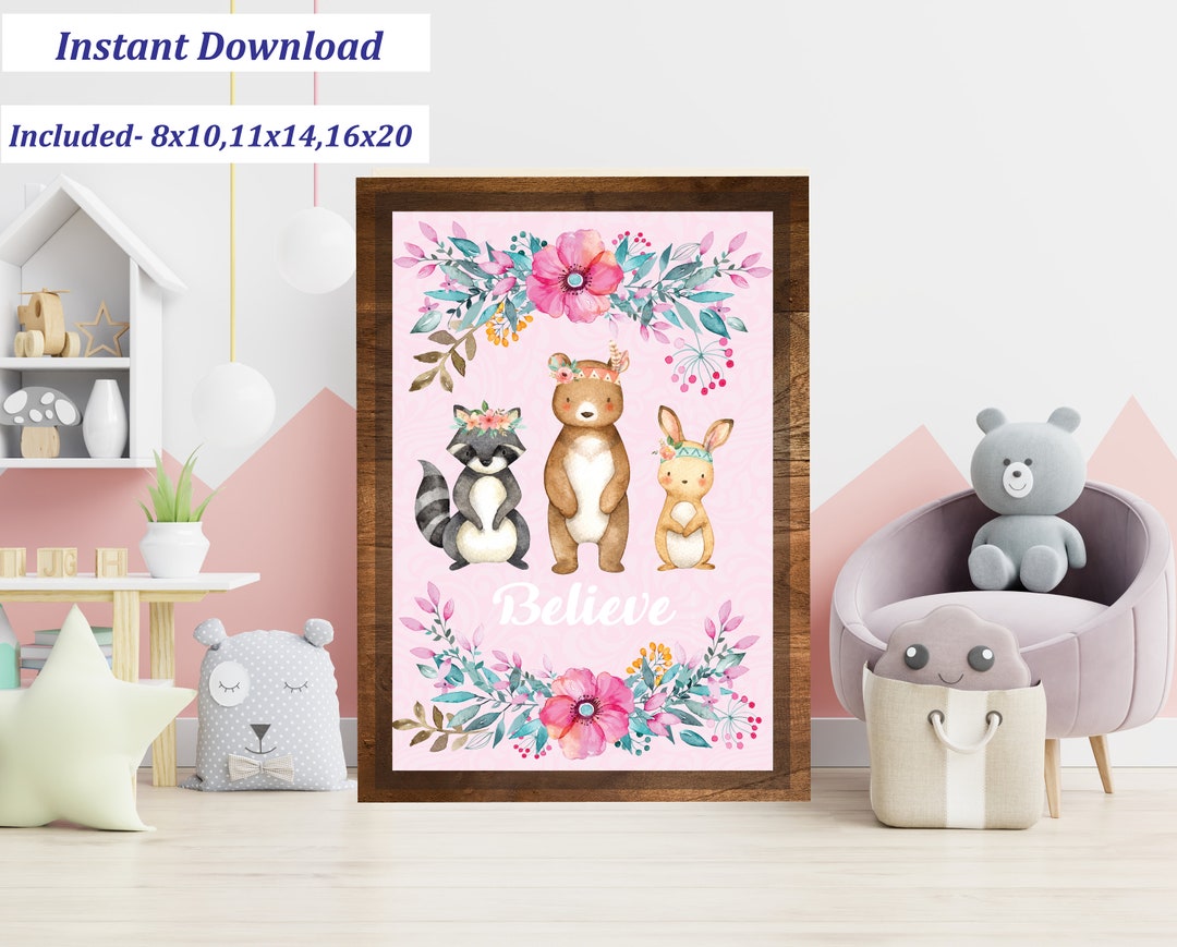 Woodland Nursery Wall Art, Boho Wall Art Printable, Inspirational Quote ...