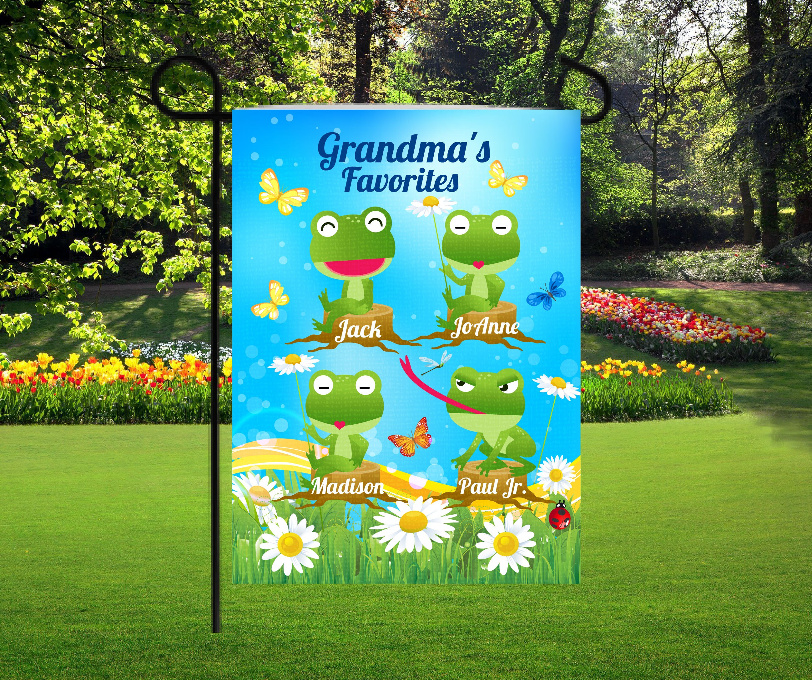 Personalized frog garden flags Funny frogs lawn art | Etsy
