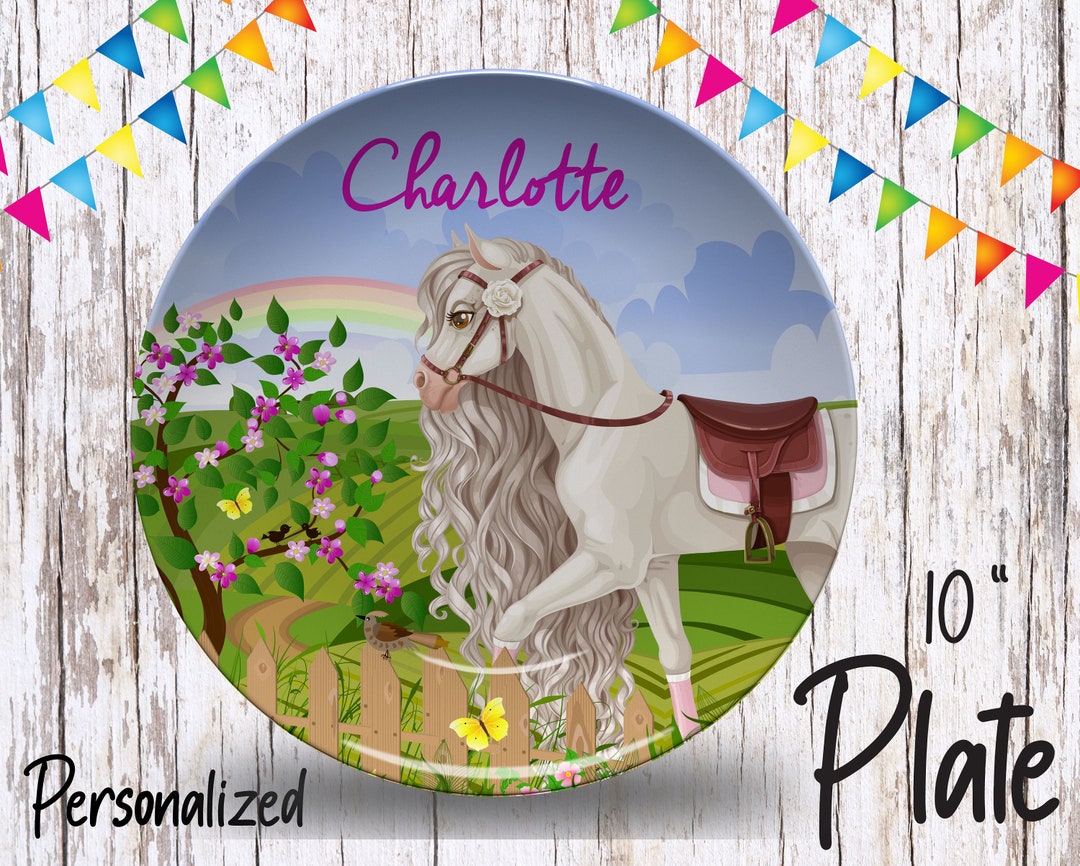 Princess Pony Plate/custom Plate for Kids/ Girls White Horse Dinnerware ...
