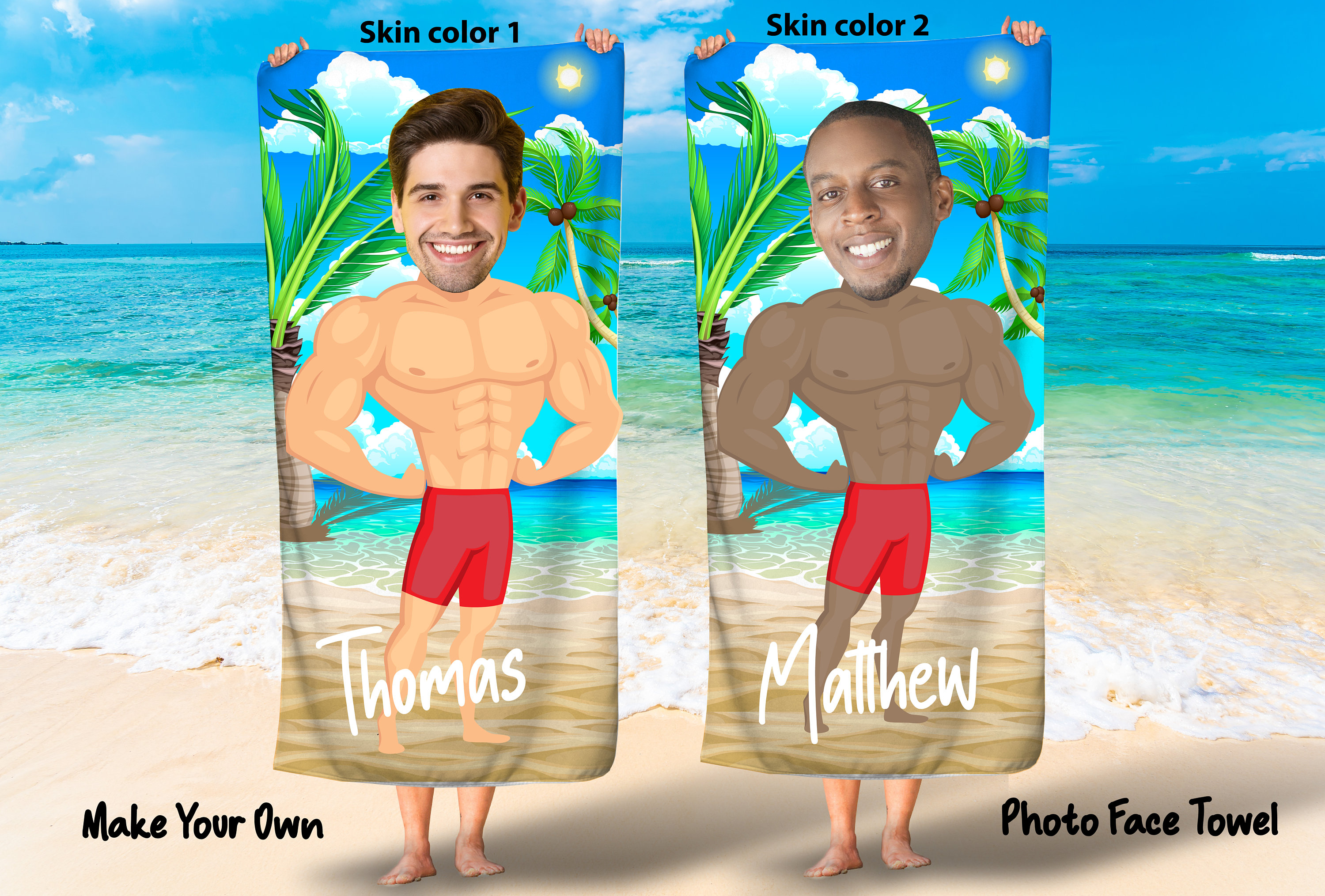 Funny Muscle Body Beach Towels/ Photo Face Beach Towel/custom Photo ...