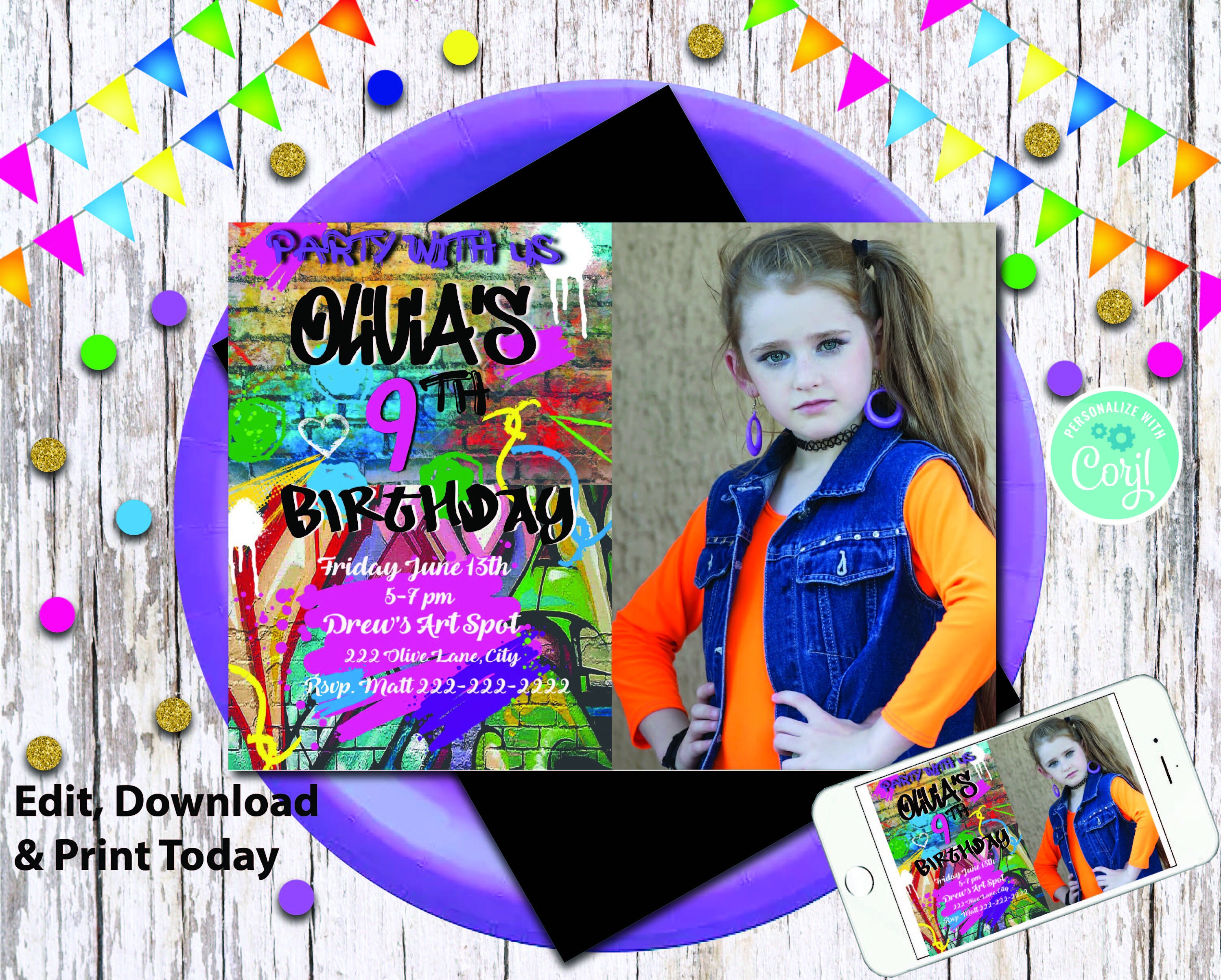 Graffiti Photo Invitation/digital Graffiti Printable - Etsy