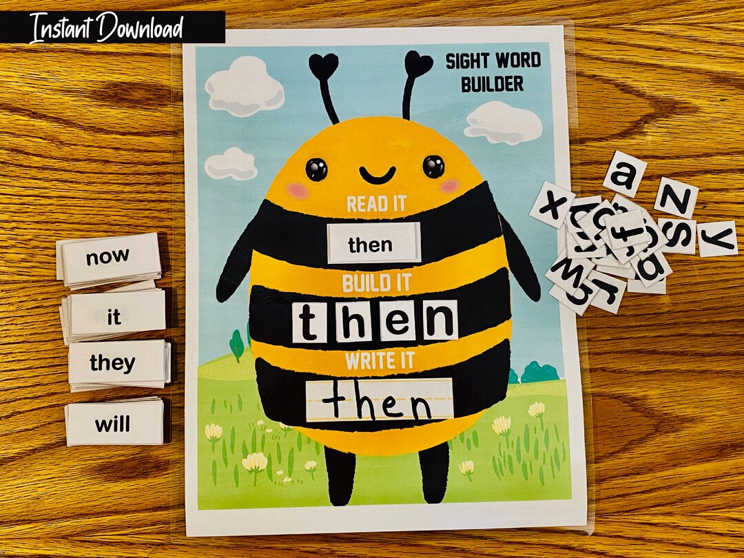 Bee Sight Word Builder, Sight Word Practice, Reading Game Printable ...