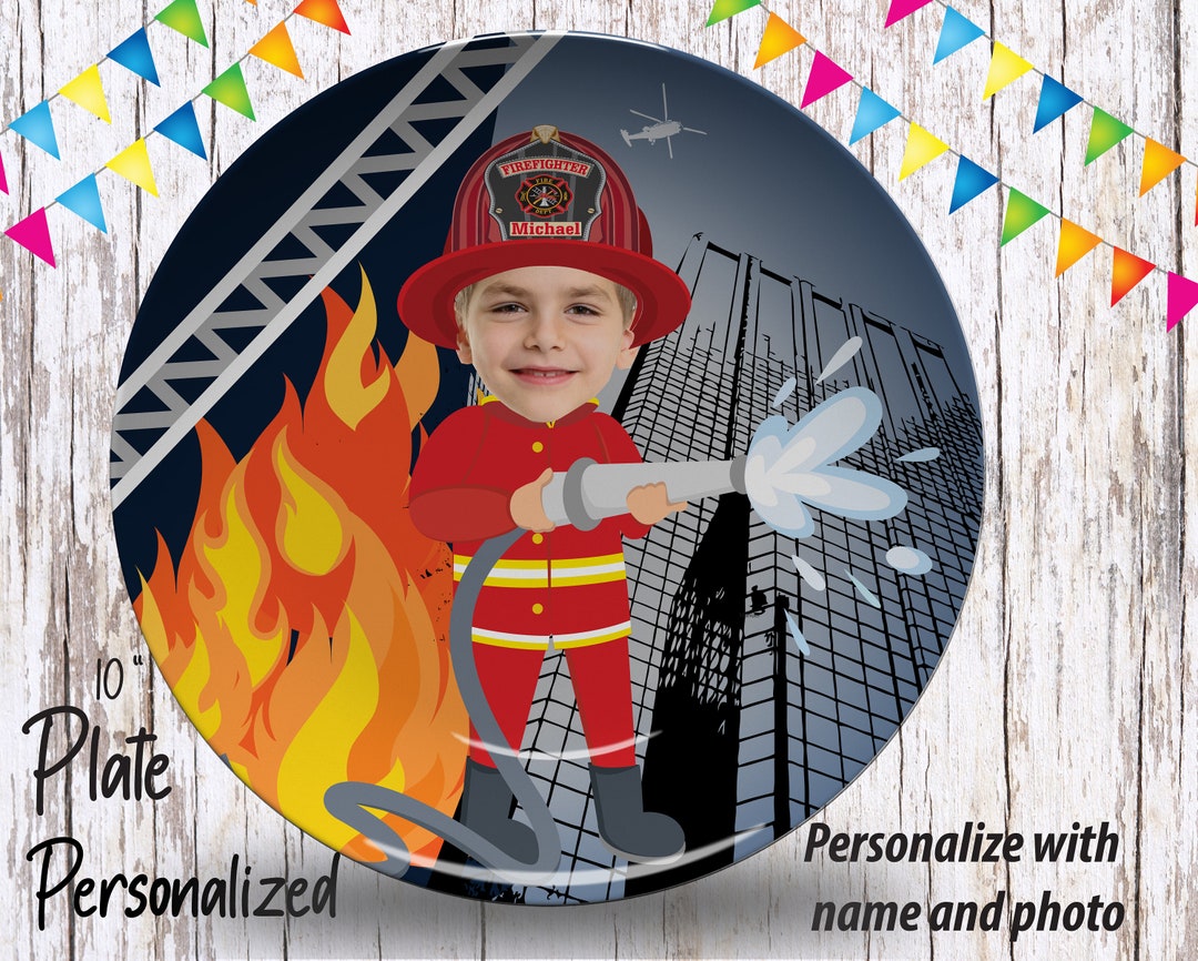 Personalized Fireman Photo Plate Set/plate for Kids/ Fireman Dinnerware ...