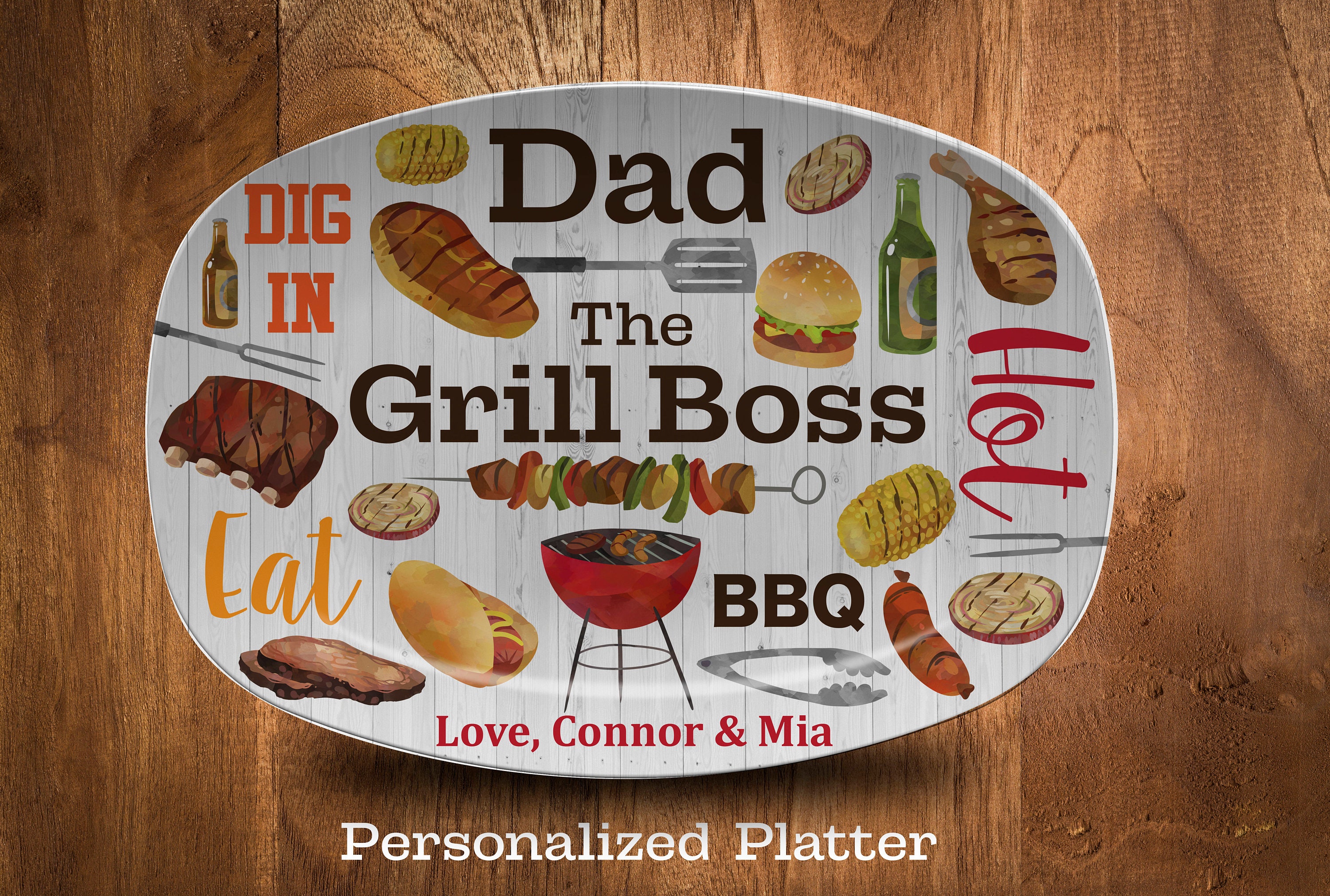 Dad the Grill Boss Platter, Fathers Day Gifts, BBQ Gifts, Serving ...