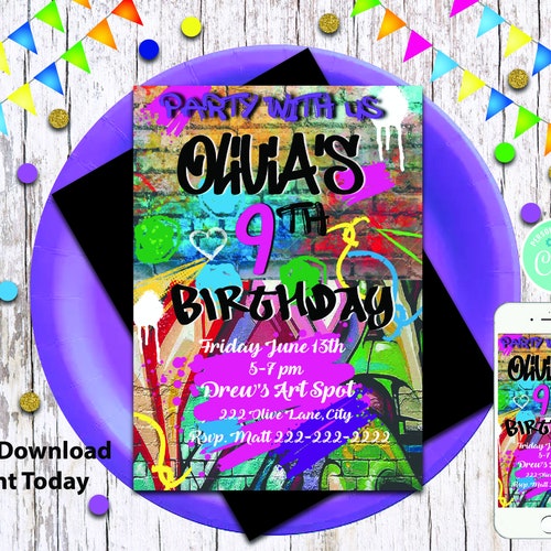 Graffiti Invitation/digital Graffiti Printable Invite/svg Hip - Etsy