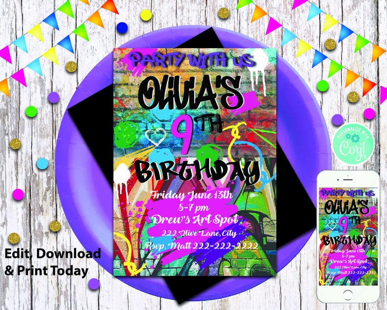 Graffiti Invitation/digital Graffiti Printable Invite/svg Hip - Etsy