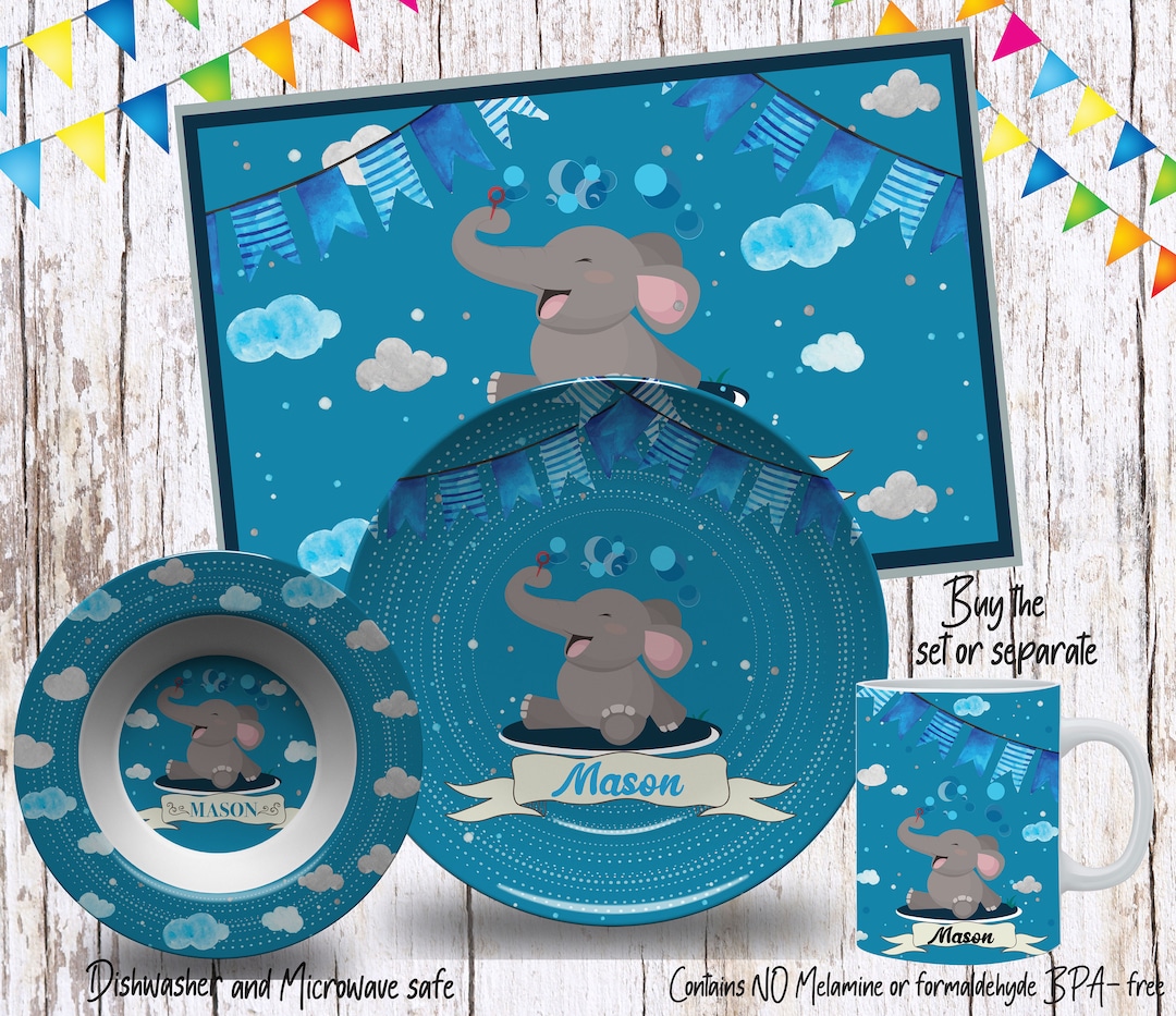 Personalized Elephant Plates/plate for Kids/baby Elephant Dinnerware ...
