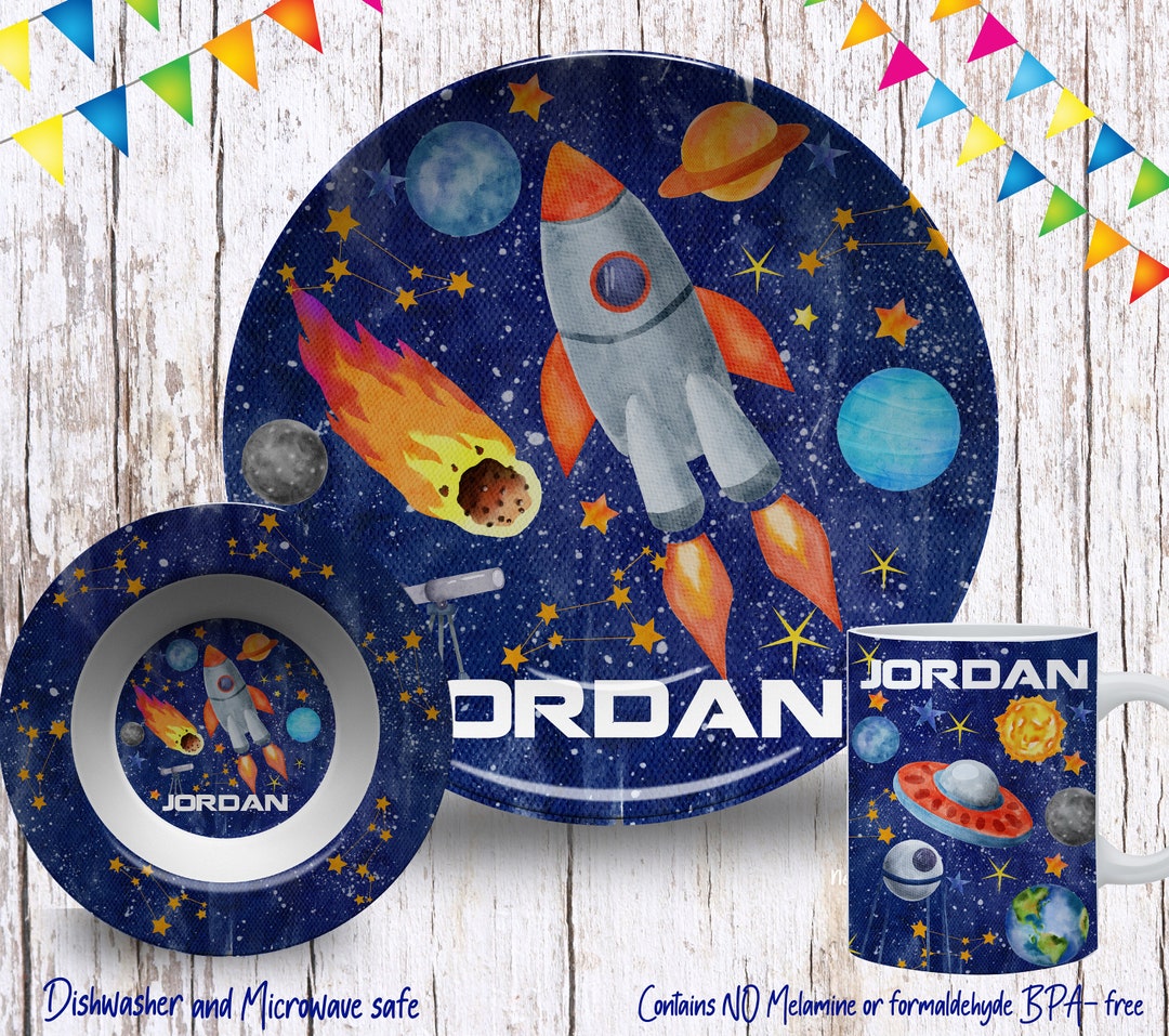 Personalized Spaceship Plate Set/plate for Kids/space Dinnerware/outer ...