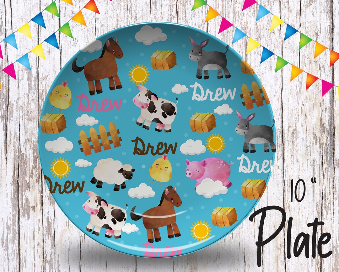 Kids Farm Plates, Personalized Plate, Custom Kid's Tableware/ Microwave ...