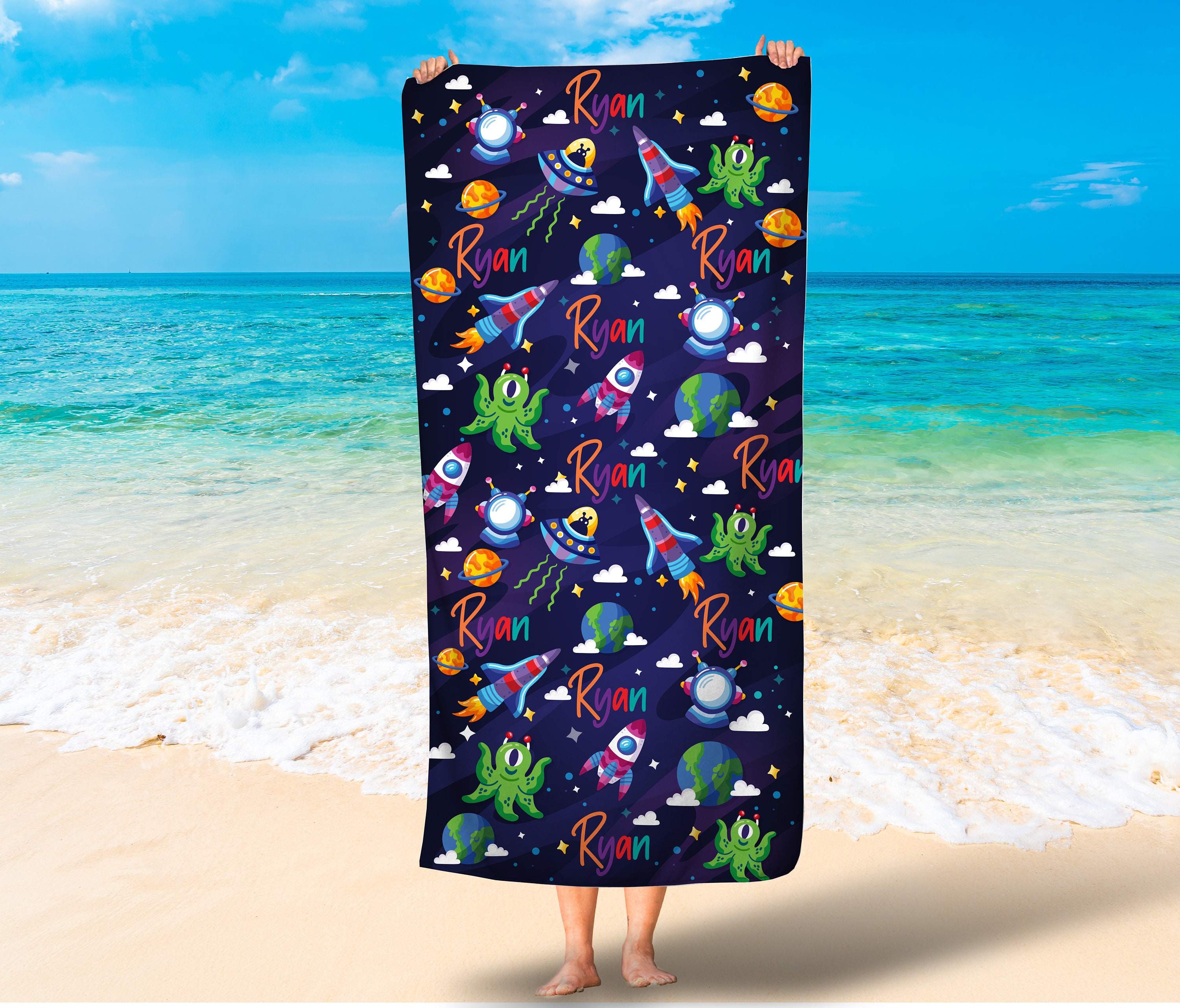 Space Kids Beach Towel/solar System Towel/alien Kids Personalized Beach ...