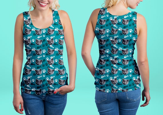 Dog Bones Tank/Face Tank Tops/Pet Face Tank/Cat Faces On Shirt ...