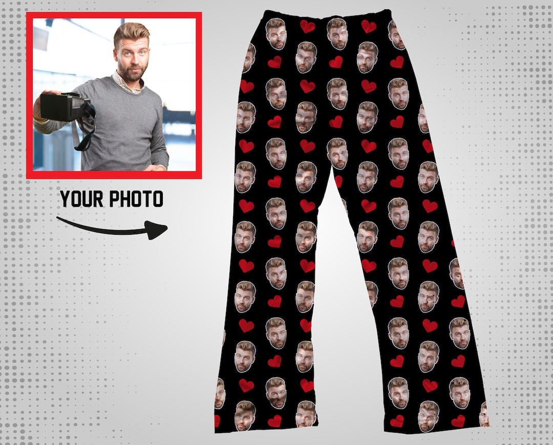 Heart Face Pajamas, Photo Pajama Pants, Boyfriend Face Pants, Custom ...