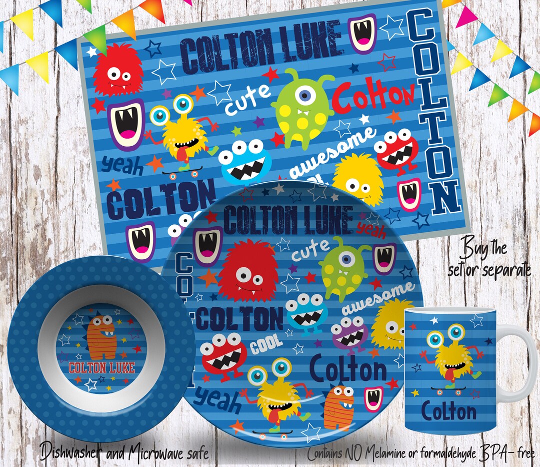 Personalized Monster Plate Set/plate for Kids/crazy Monster Dinnerware ...