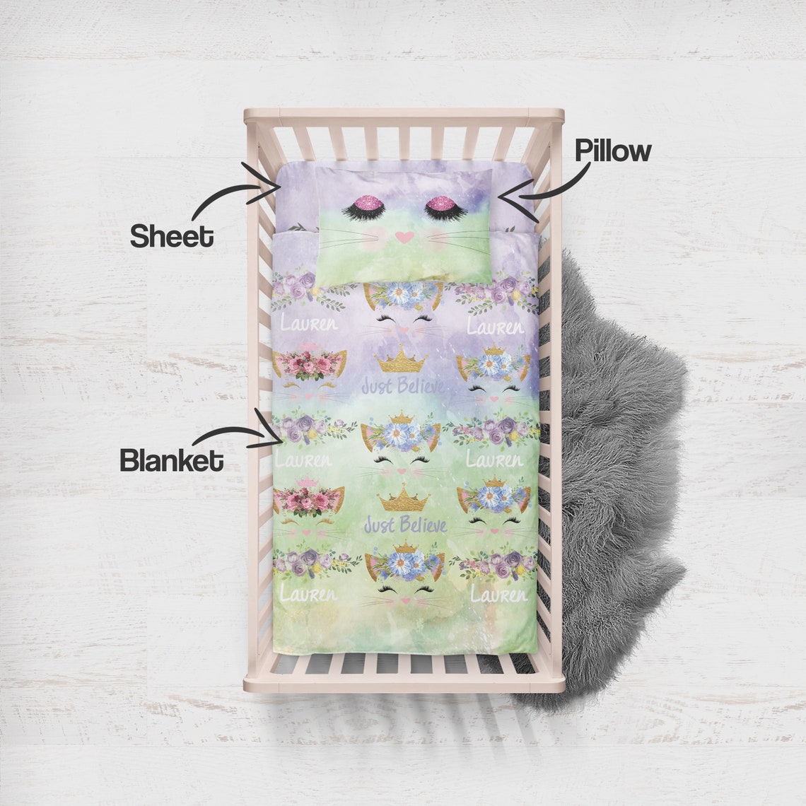 Cat Girls Bedding, Girls Personalized Kittens Blanket, Just Believed ...