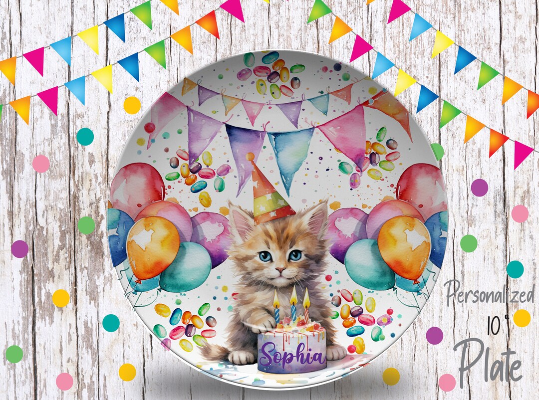 Happy Birthday Plate/personalized Kitten Birthday Plate/cat Bday Party ...