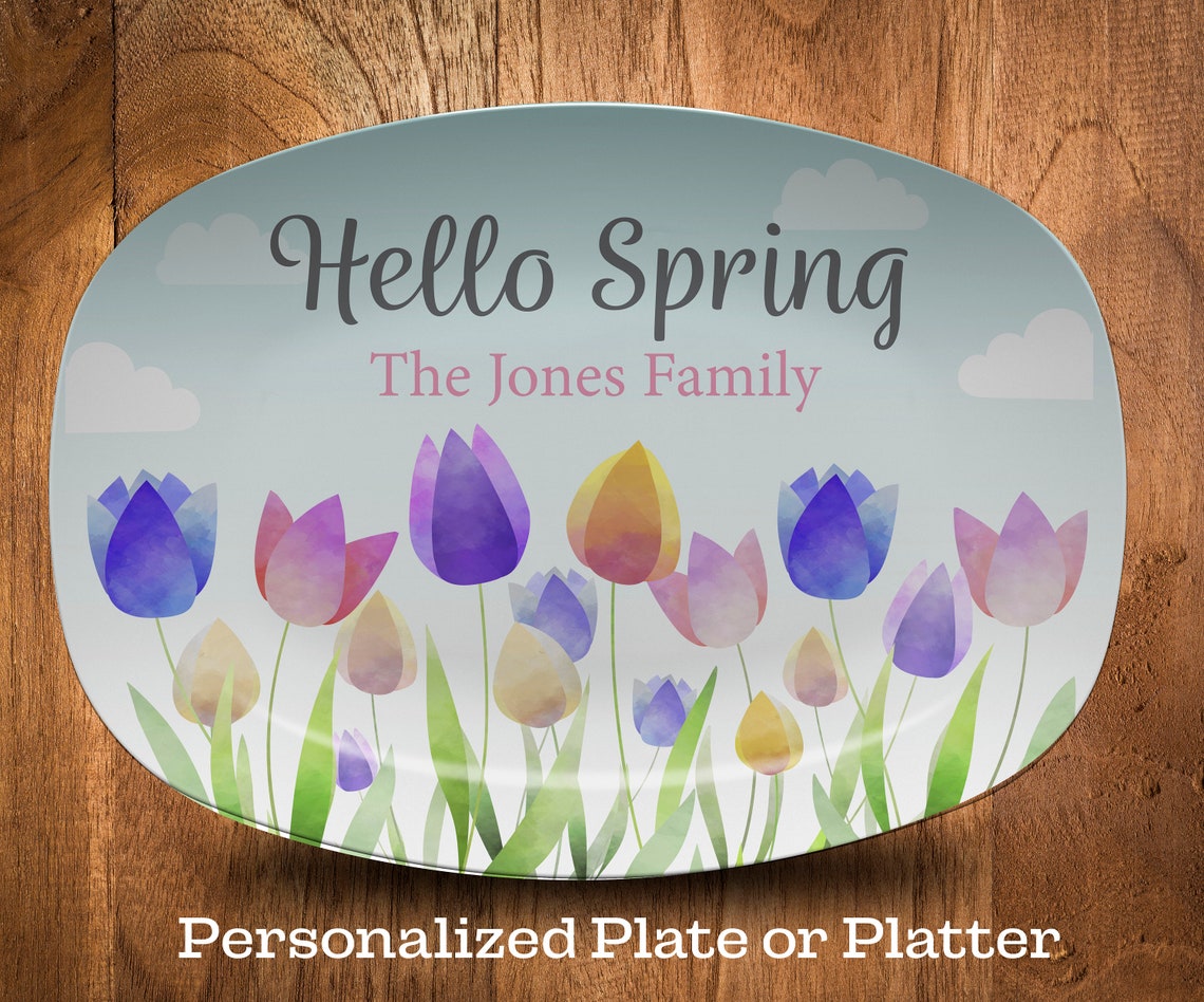 Hello Spring Plate or Platter, Spring Family Serving Plate ...