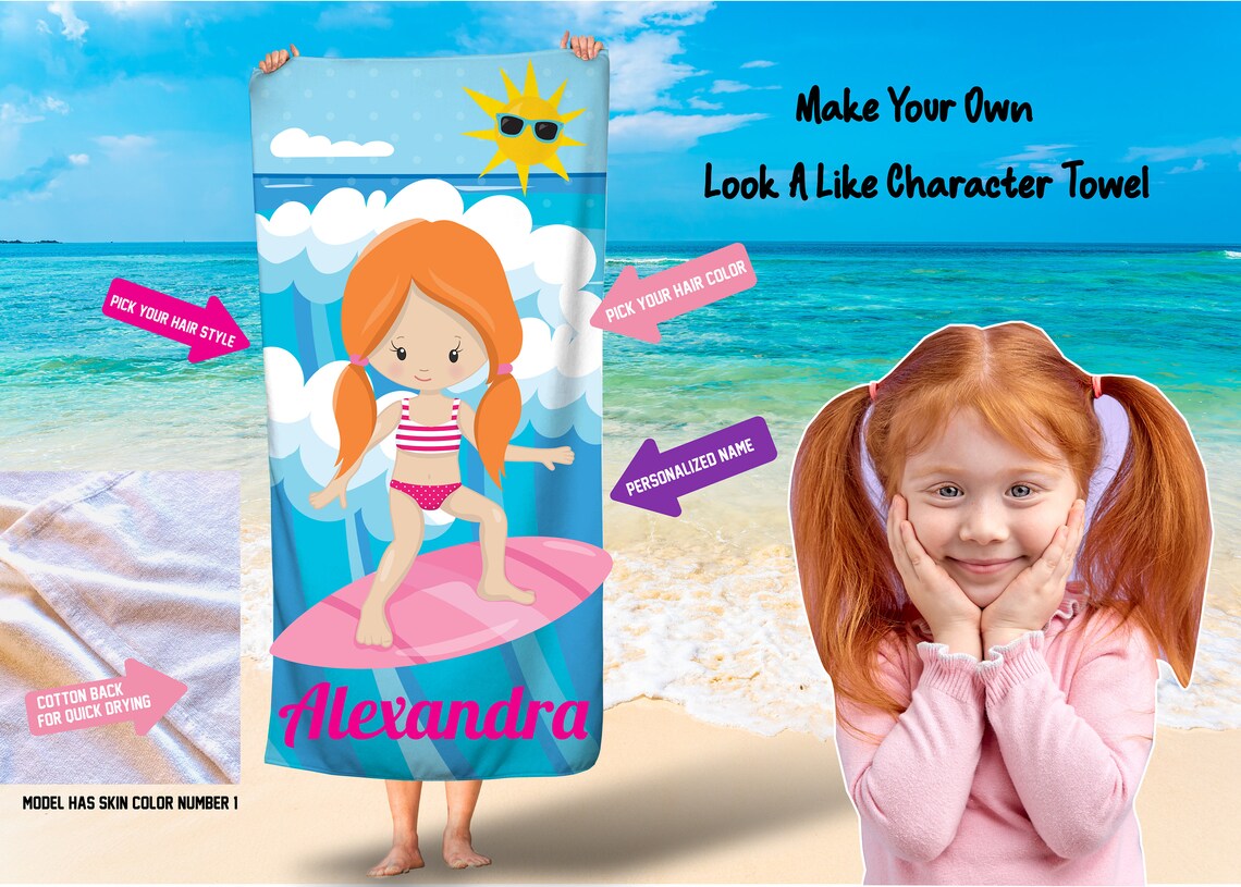 Kids Personalized Beach Towel/character Face Towels/avatar Custom ...