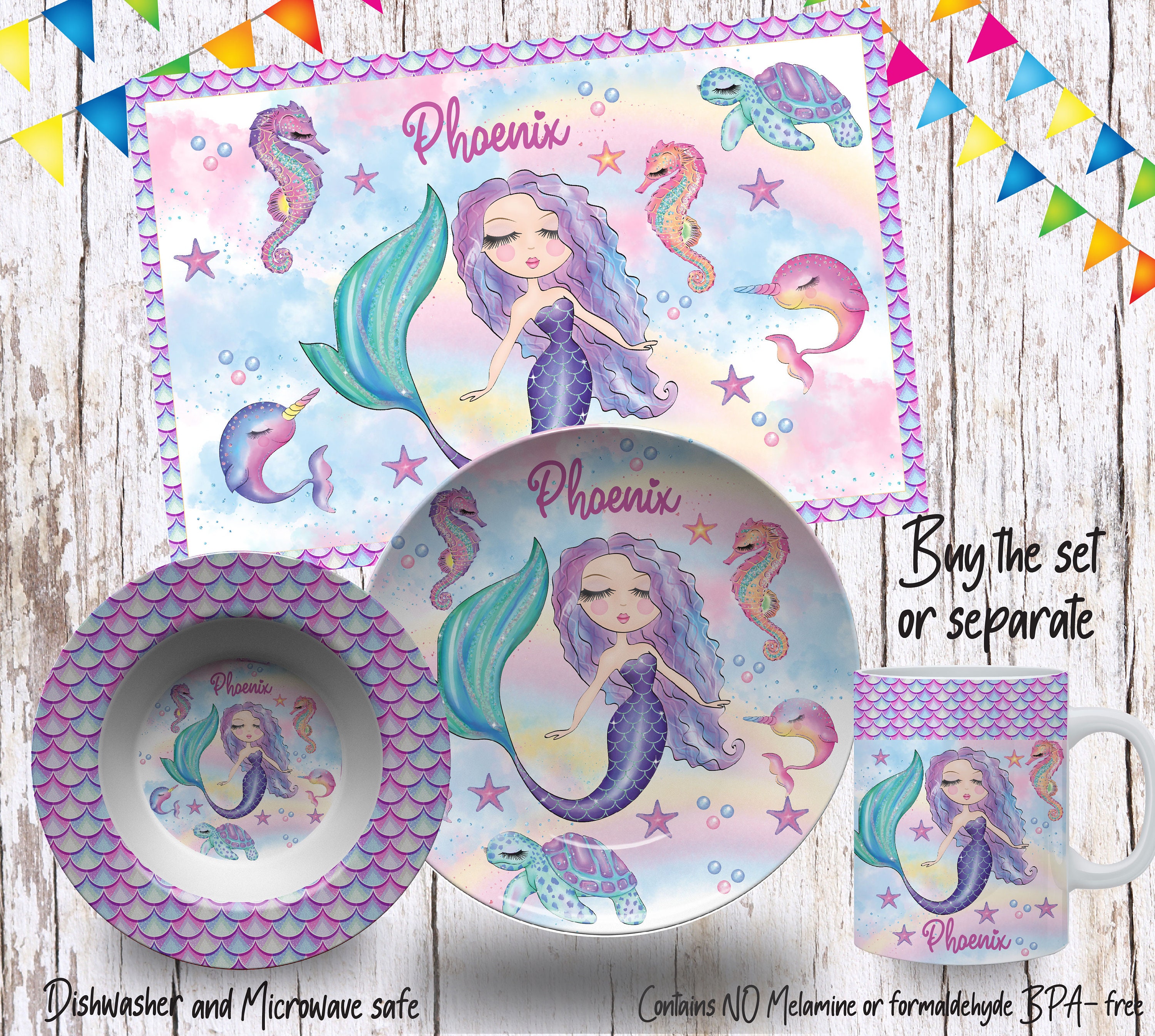 Personalized Mermaid Plate/custom Plate for Kids/ Mermaid Dinnerware ...