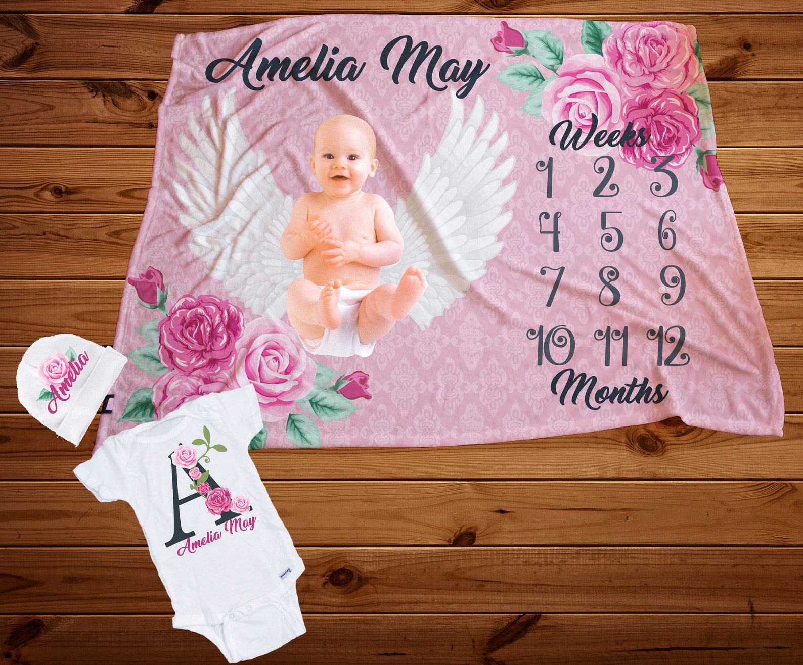 Personalized Milestone Angel Blanket, Blankets Set or Separates ...