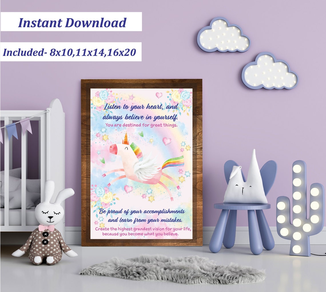 Unicorn Wall Art Printable, Inspirational Quote Girls, Unicorn Girls ...