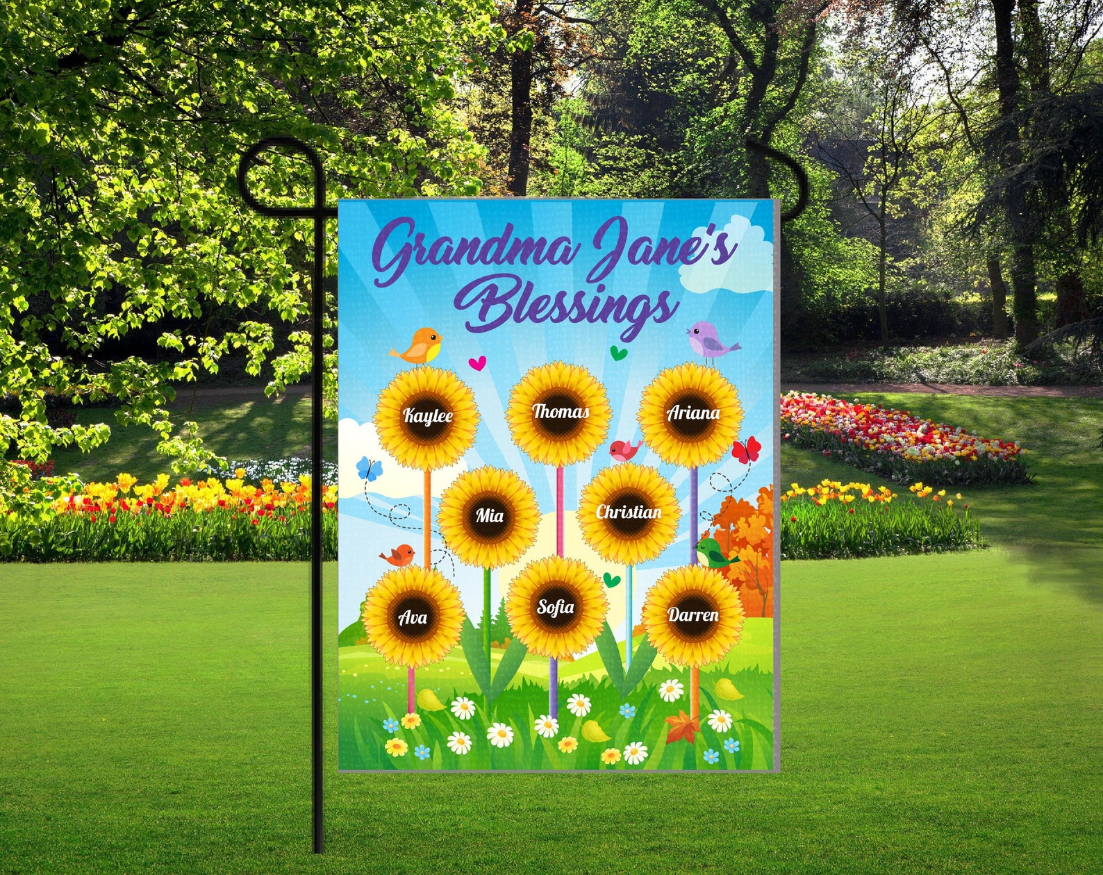 Sunflower Custom Garden Flags, Sunflower Garden Flag, Grandkids Names ...