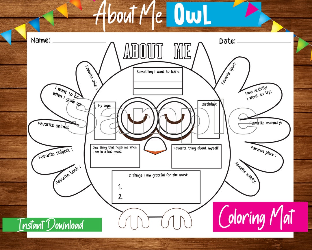 About Me Owl, Activity and Coloring Mat, Homeschool Project, Morning ...
